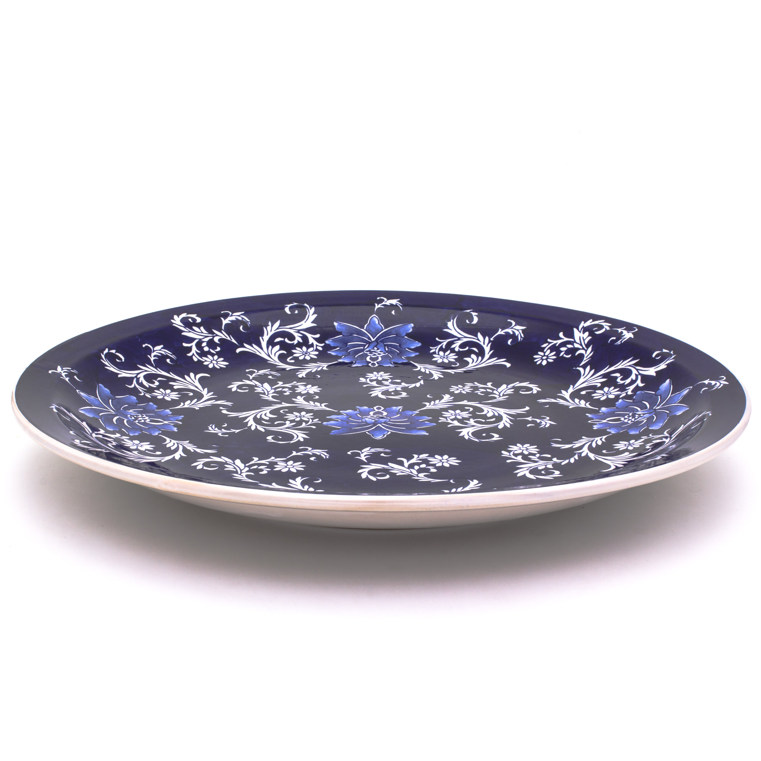 Euro Ceramica Blue Garden Lotus X-Large Decorative Accent Platter with ...