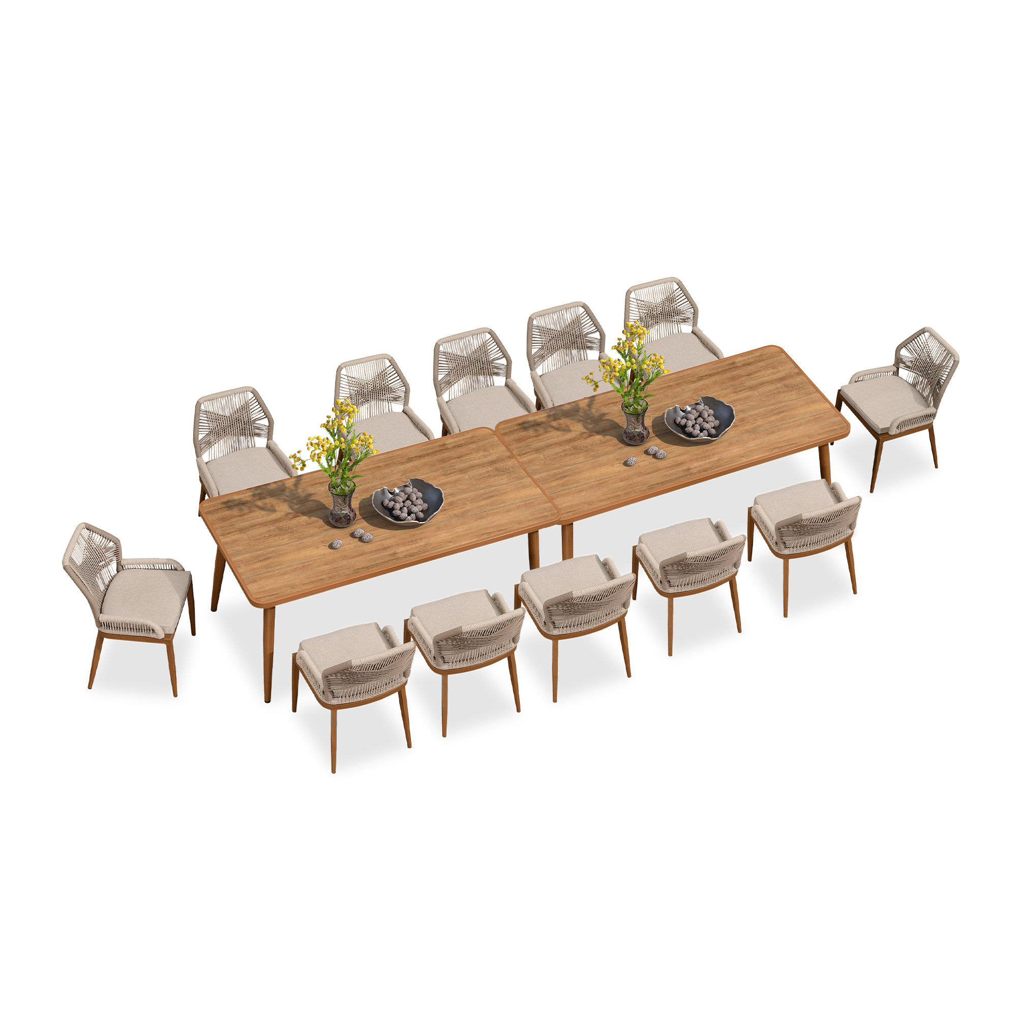 Corrigan Studio 14 Pieces Dining Set Patio Metal Rectangular Table And Wicker Rattan Chairs For ...