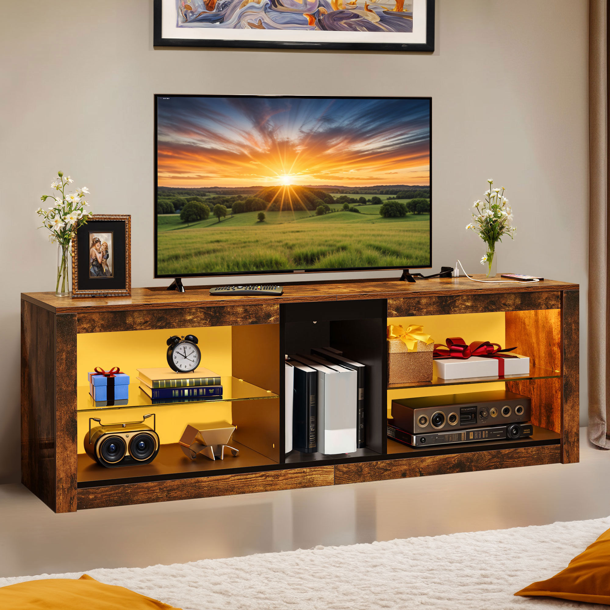 Wade Logan® Catey Retro TV Stand, TV Console with Tempered Glass ...