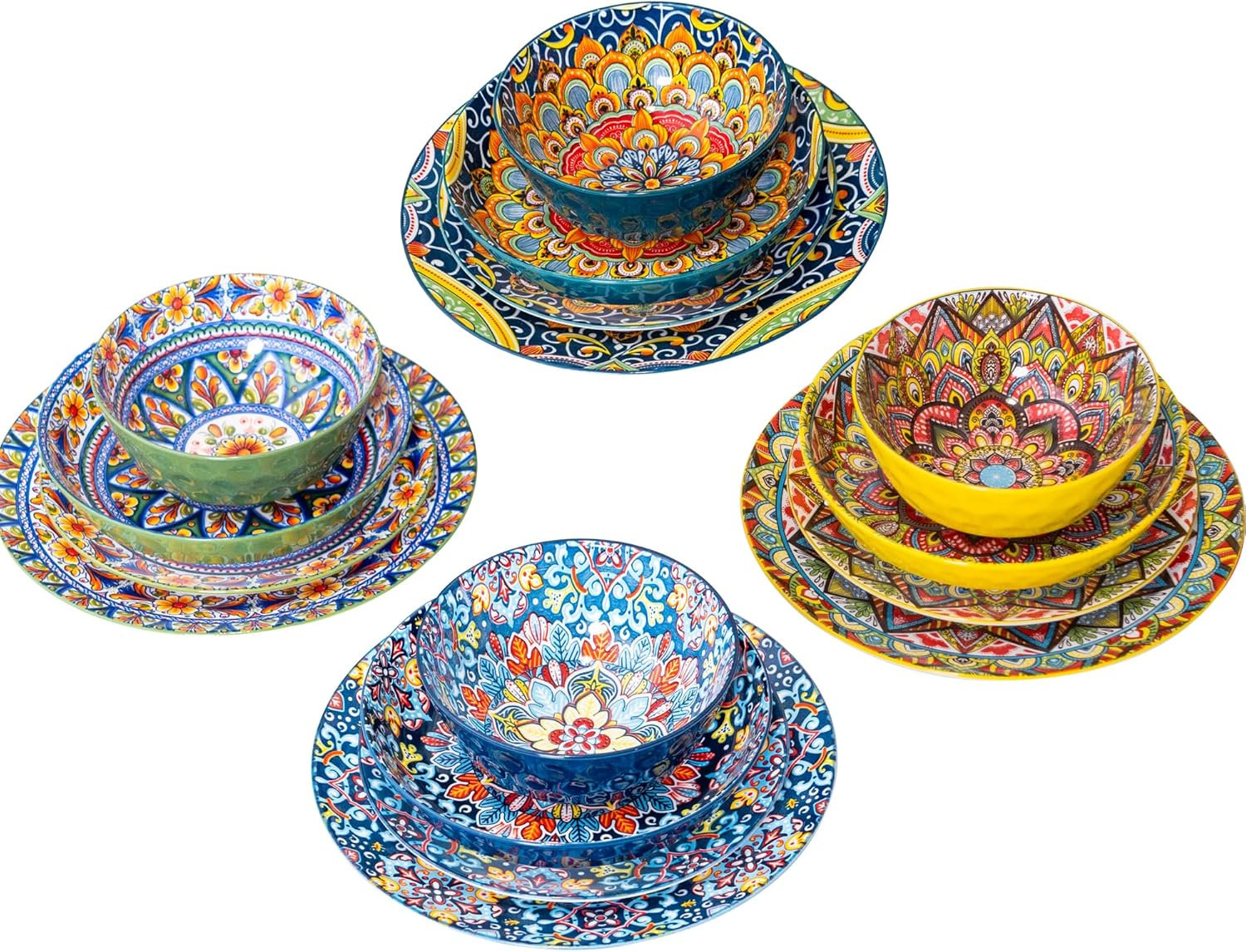 Bungalow Rose Boho Style 16 Pieces Dinnerware Sets, Plates And Bowls ...