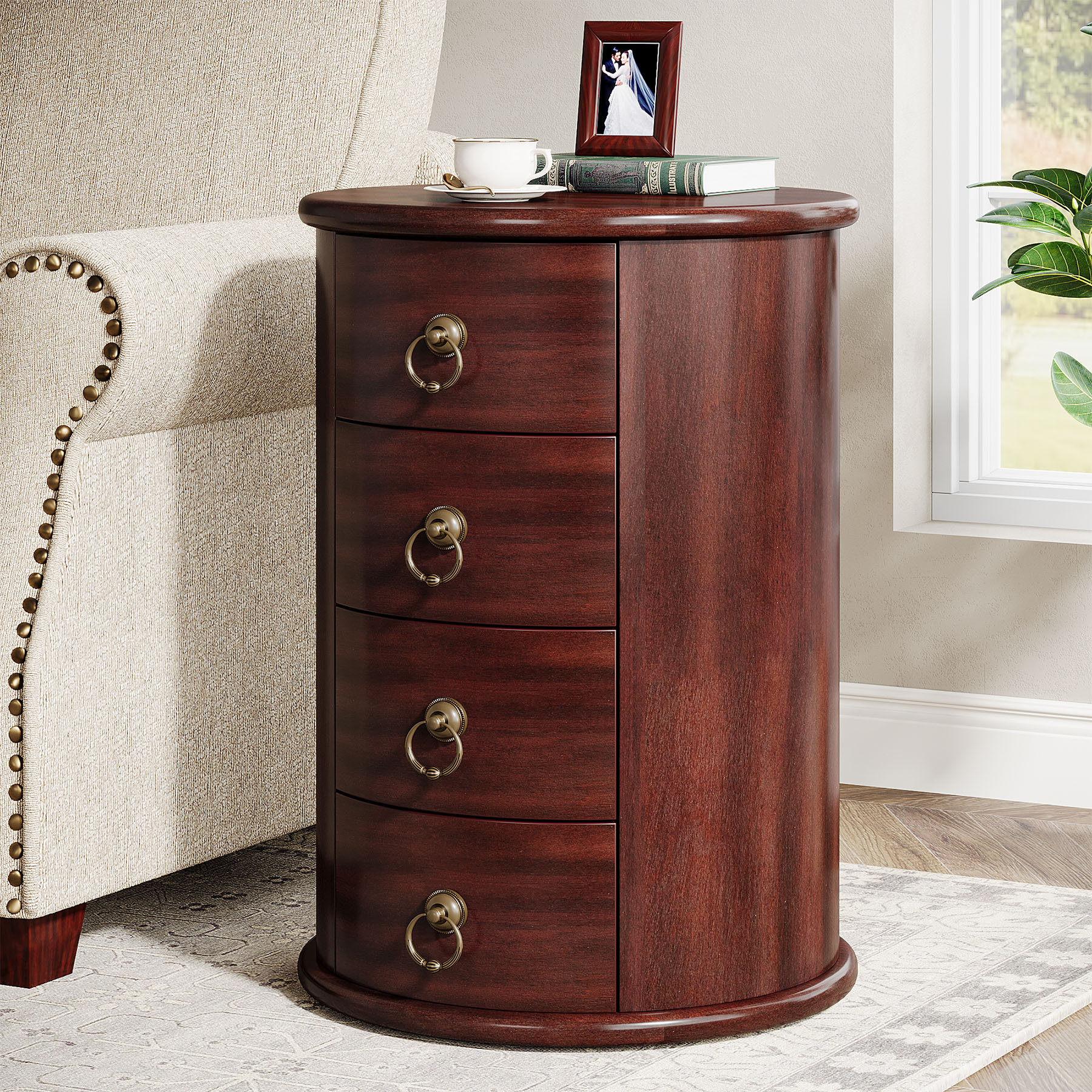 Lark Manor™ Solid Wood Round Side Table With 4 Drawers & Reviews | Wayfair