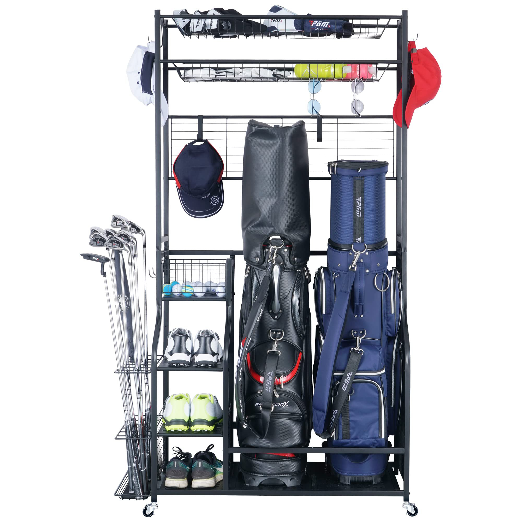 Arlmont & Co. Golf Bag Storage Garage Organizer,2 Golf Bags Storage ...