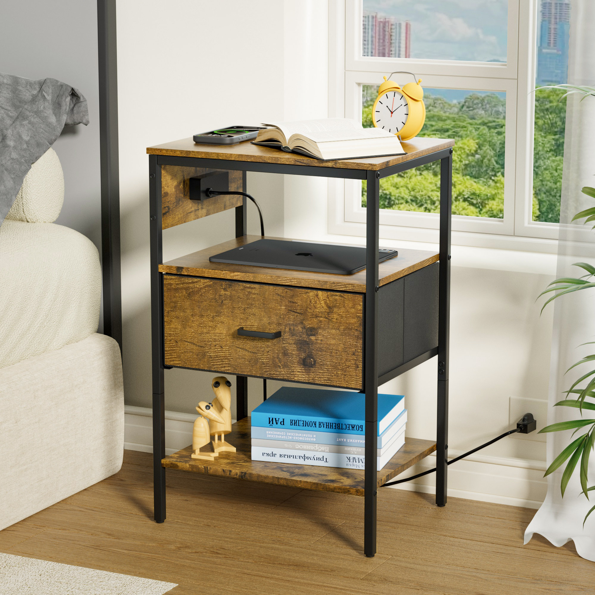 17 Stories 23.6" Tall 1 - Drawer Nightstand with Built-in Charging ...