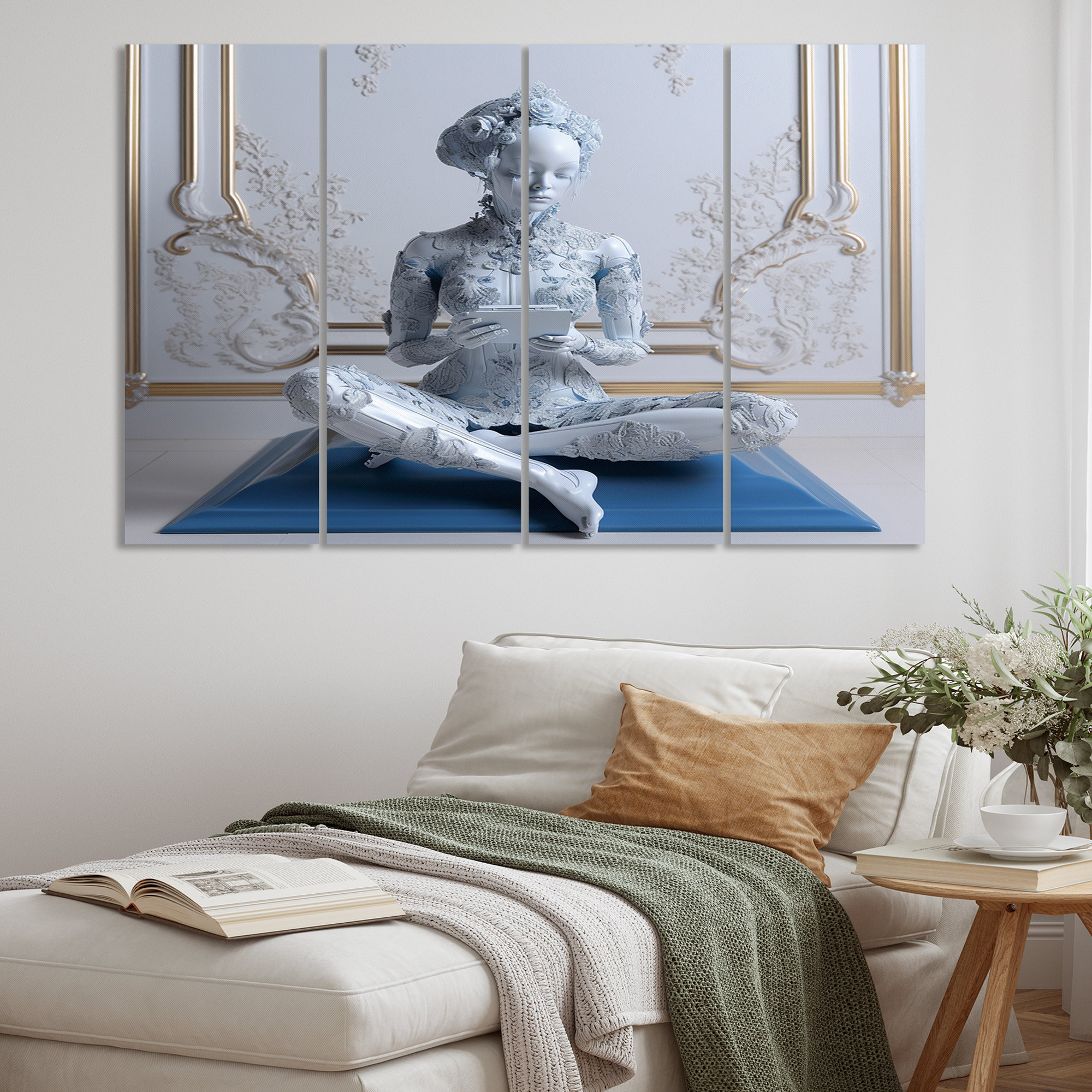 House of Hampton® Futuristic Cyber Yoga On Canvas 4 Pieces Print | Wayfair