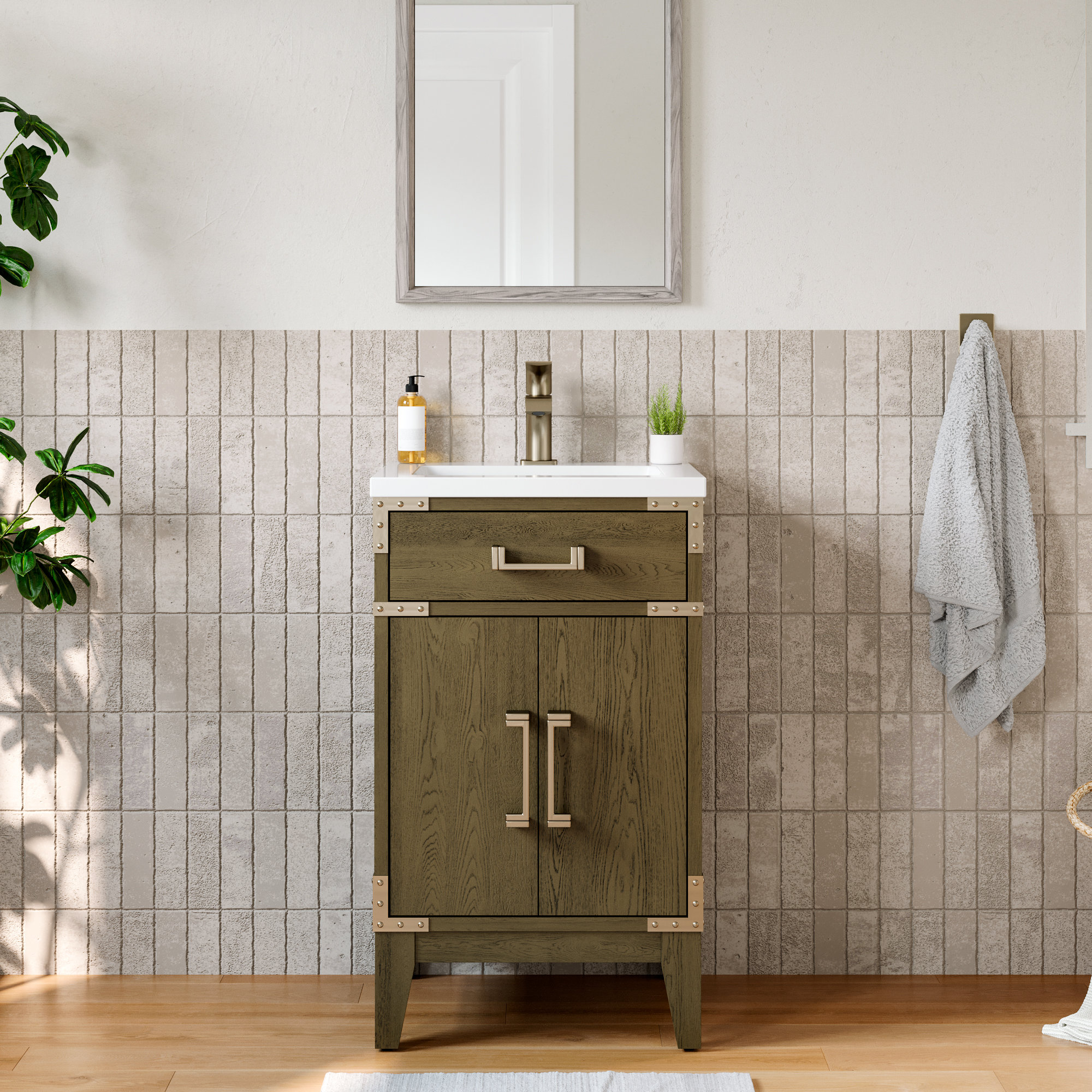 Ebern Designs 20"L x 18"W Bathroom Vanity Solid Wood Frame Vanity Top ...