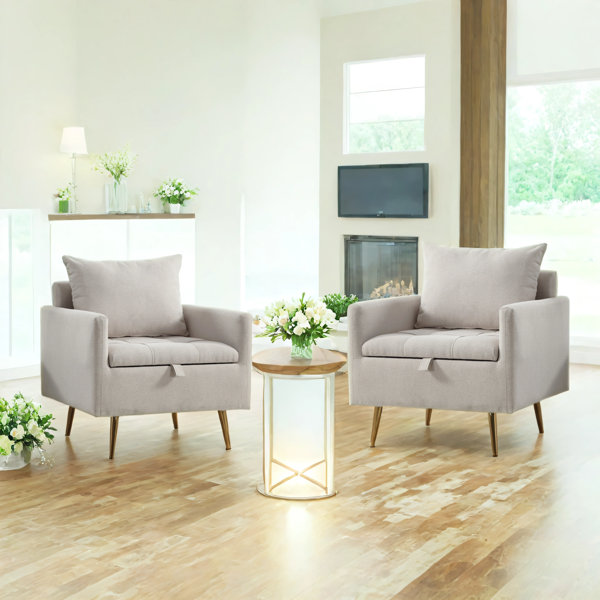 Canora Grey Eliath 27.6" Wide Modern Tufted Upholstered Linen Arm ...