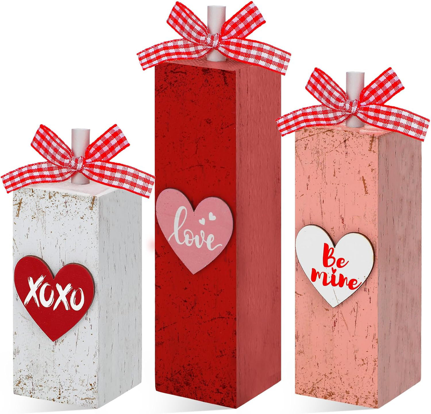The Holiday Aisle® 3 Pcs Heart Style Valentine's Day Decor Block Sign ...