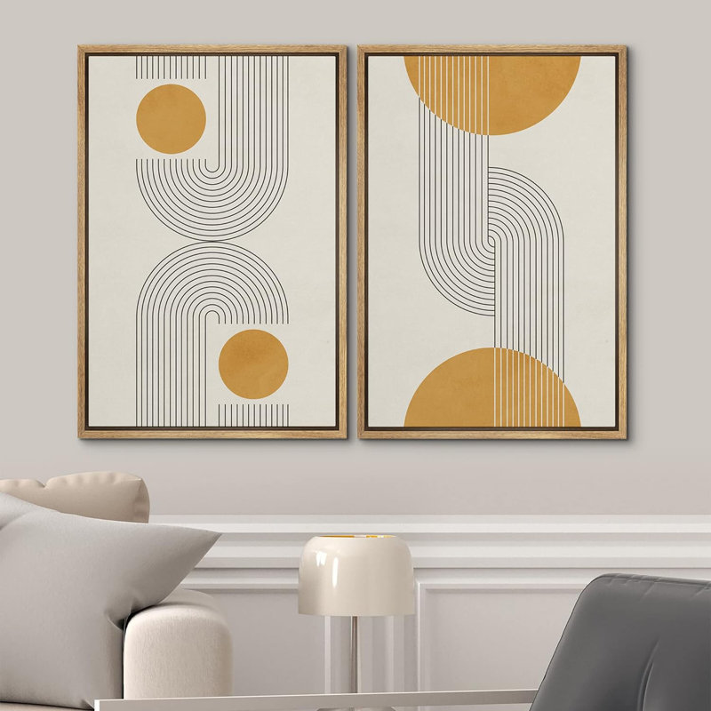 IDEA4WALL Yellow Mid-century Modern Circles Geometric Abstract Line ...