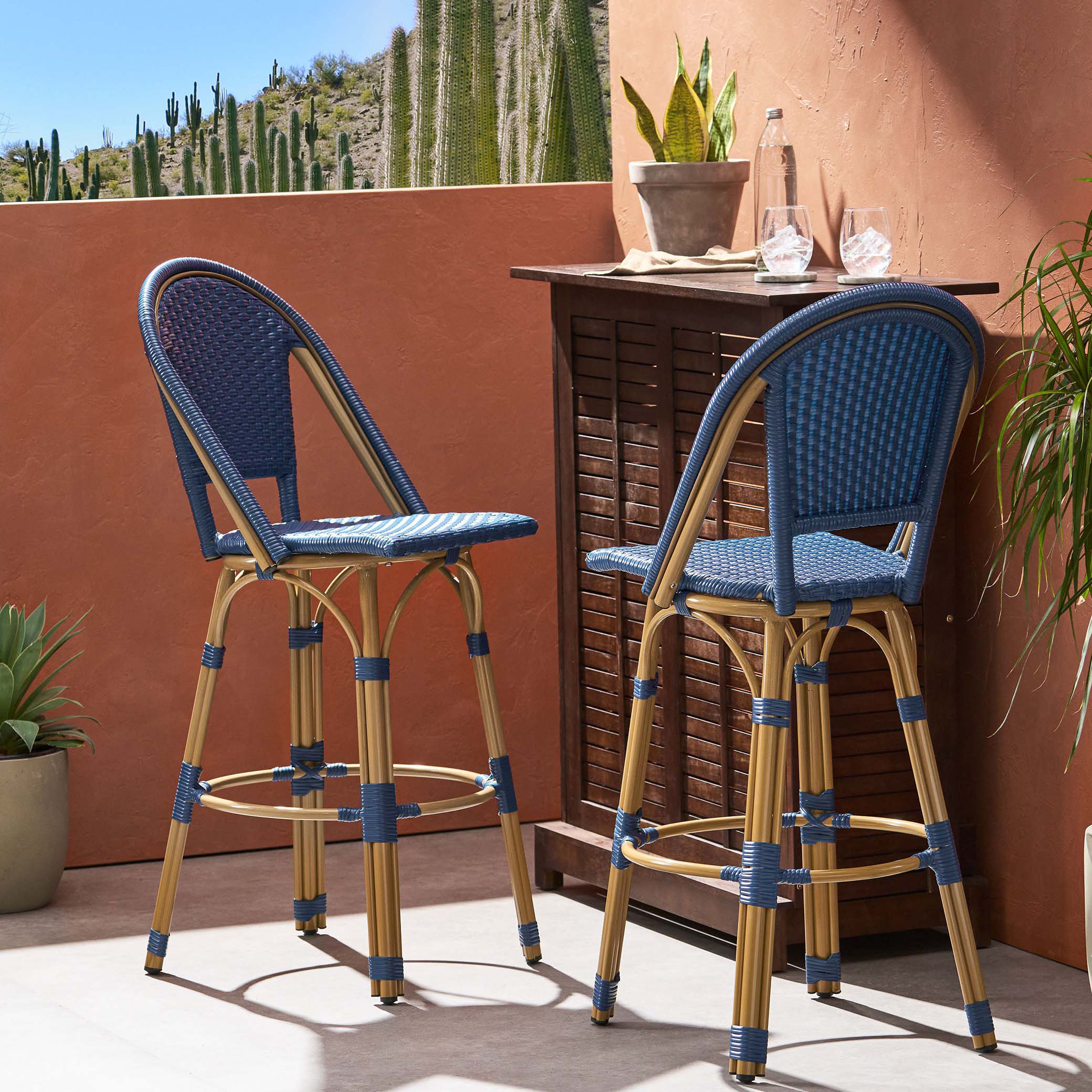 Bayou Breeze Blue Aluminum 4 Legs Bar Stools with Footrest | Wayfair