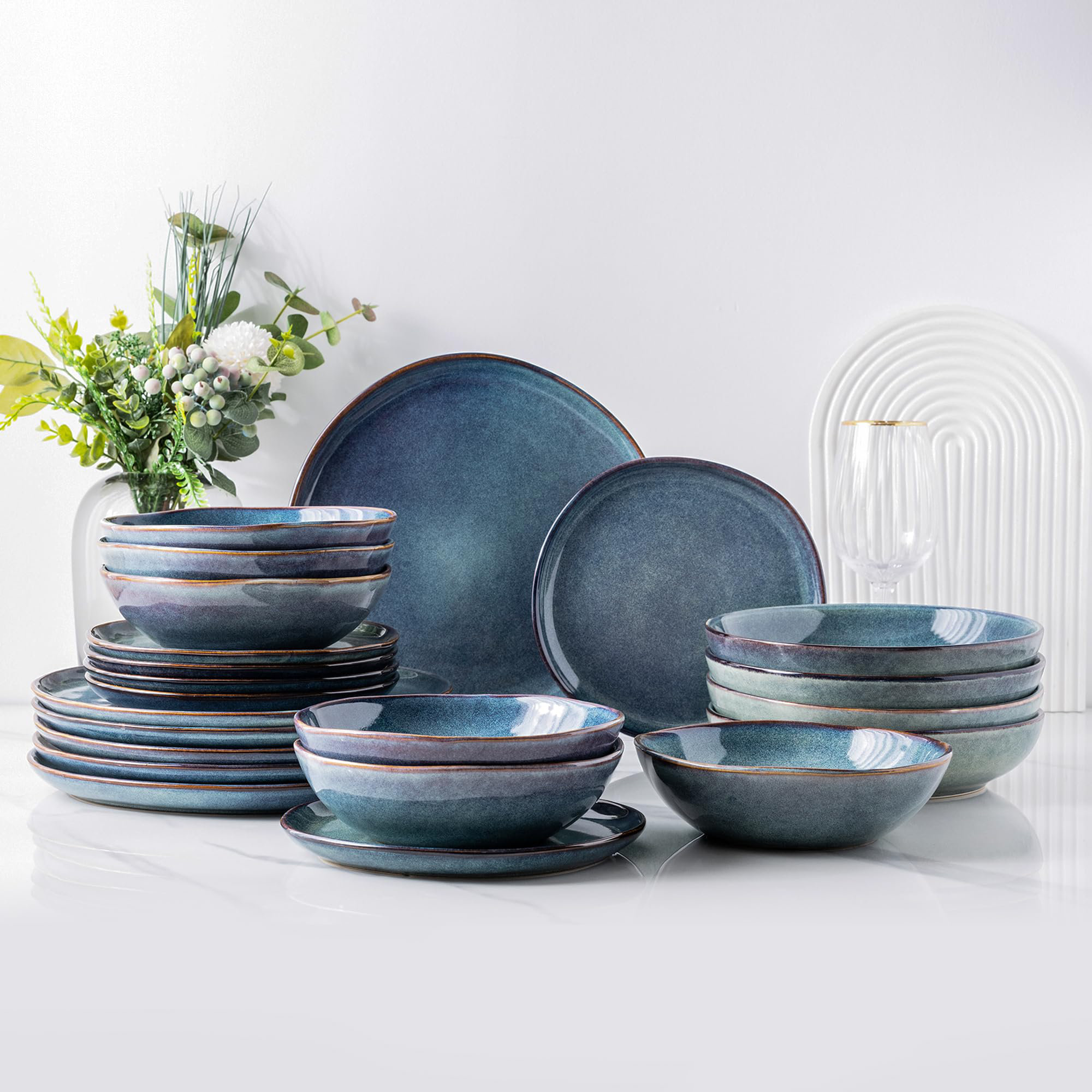 Ebern Designs Ceramic Dinnerware Sets,Handmade Reactive Glaze Plates ...