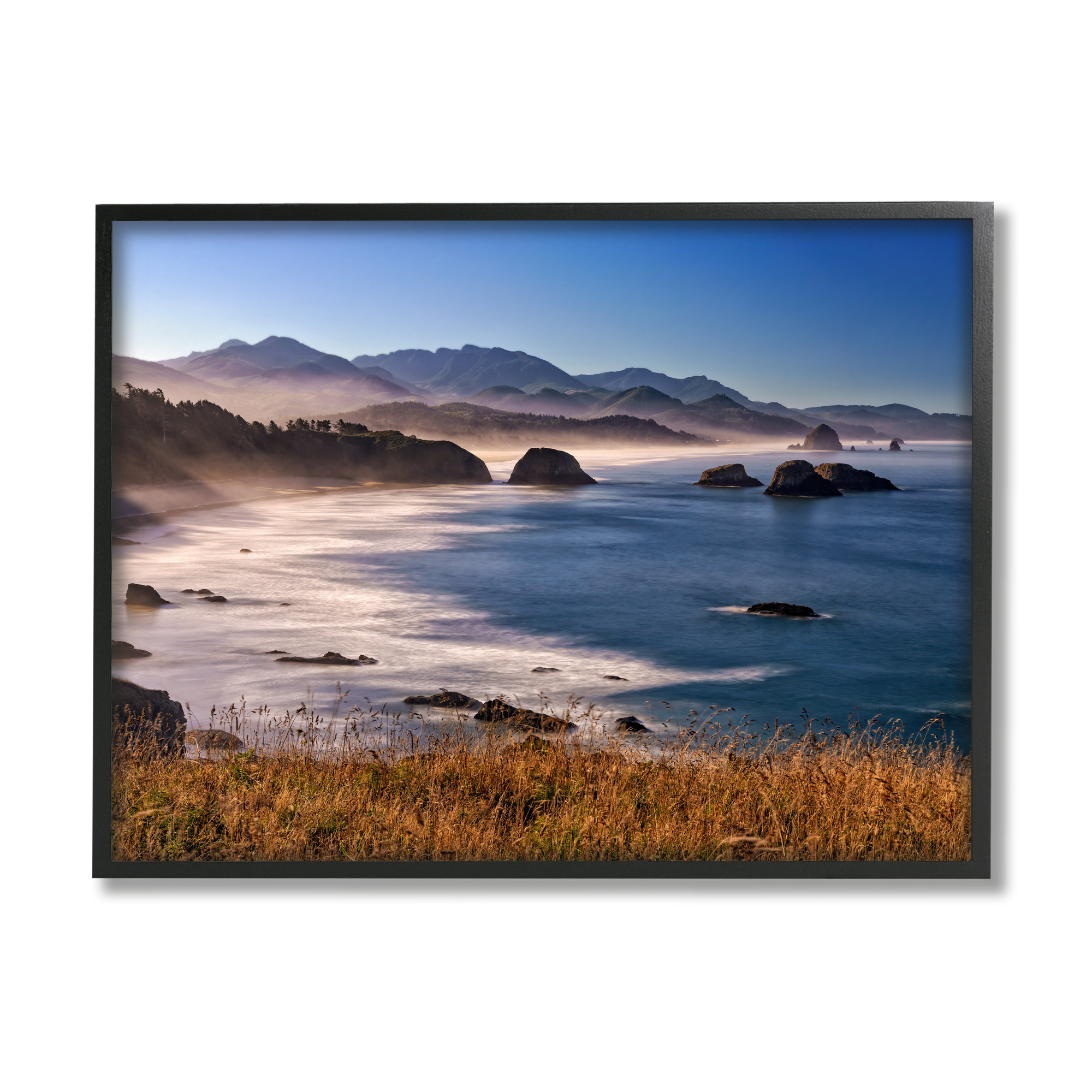 Stupell Industries Rocky Shore Coastal Mountain Peaks Framed Giclee Art ...