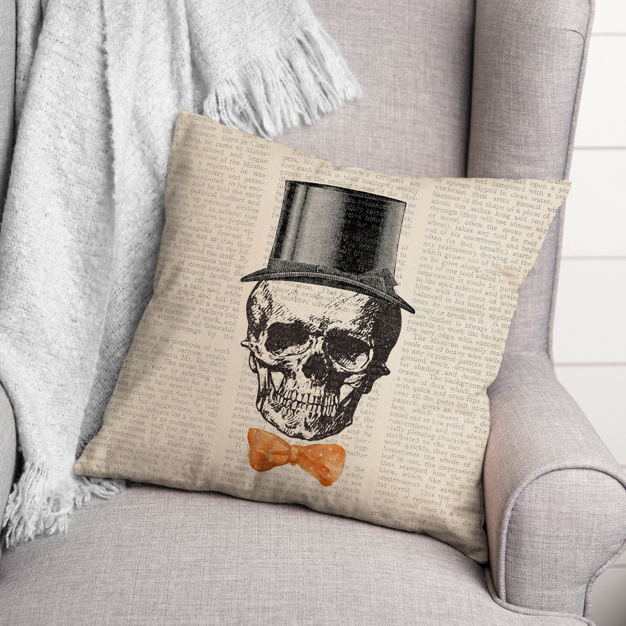 Designs Direct Creative Group Skull Tophat Newspaper Bowtie Throw ...