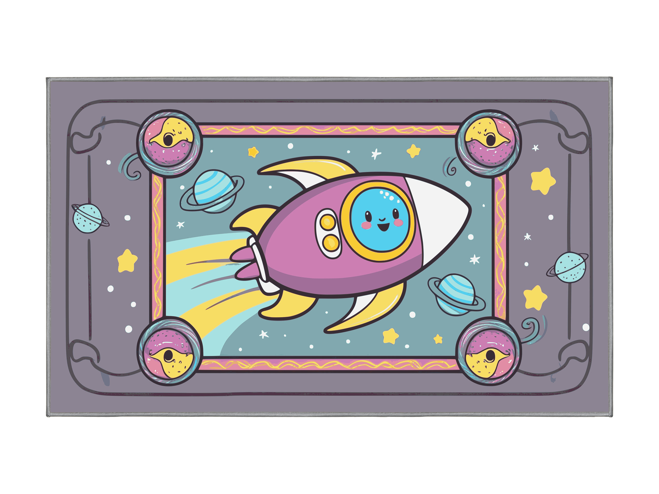 Zoomie Kids Space Planets Astronauts Kids Rug | Wayfair