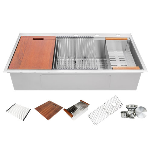 eModern Decor CozyBlock 42'' L Drop-In Single Bowl Stainless Steel ...