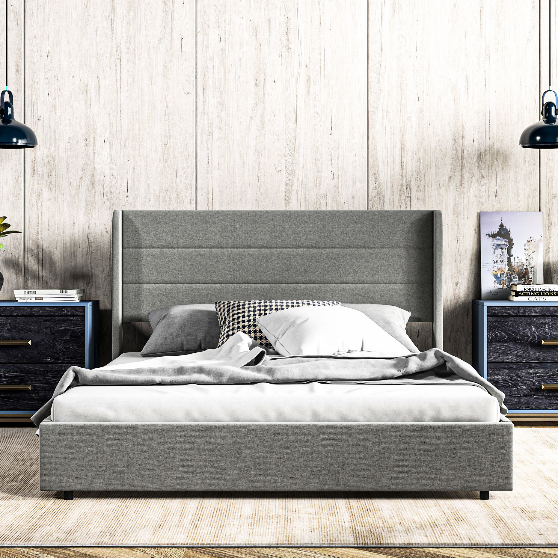 Latitude Run® Upholstered Platform Bed Frame Queen With Drawers, Quiet ...