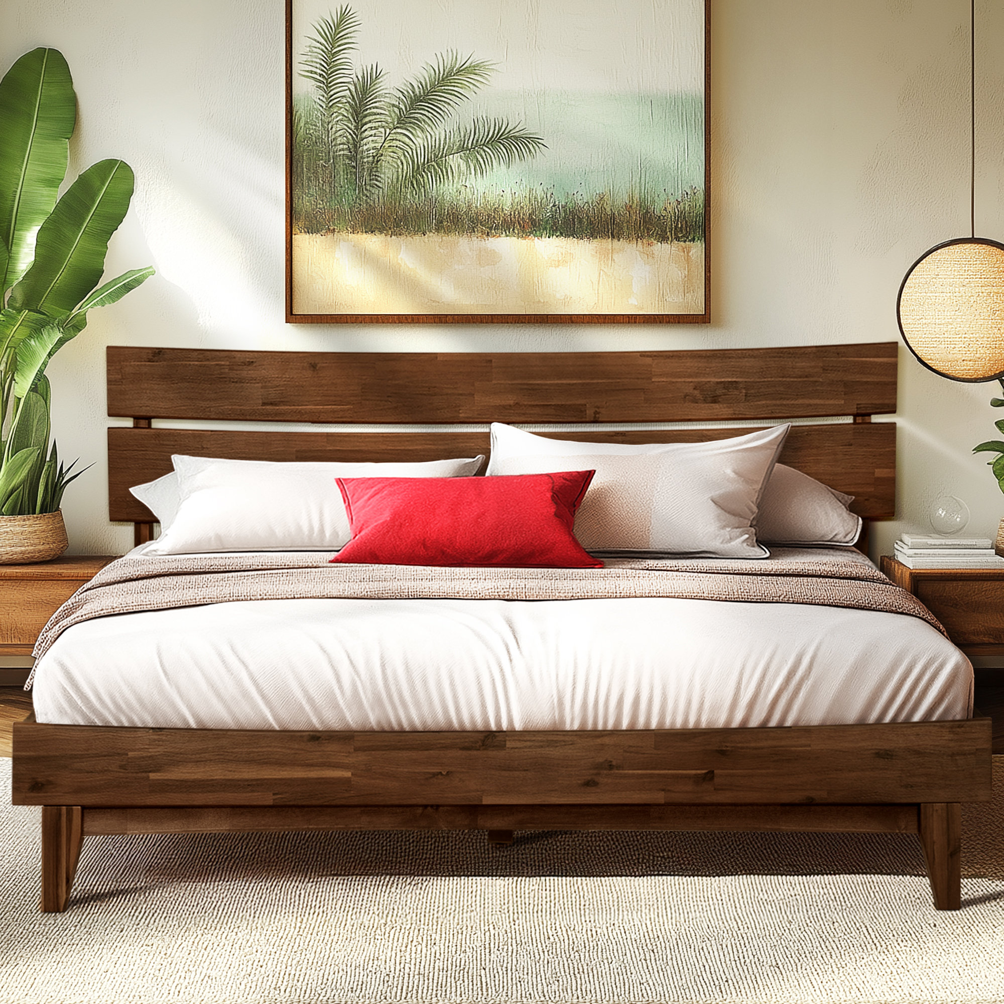 Corrigan Studio® Antione Acacia Solid Wood Platform Bed, Bed Frame with ...