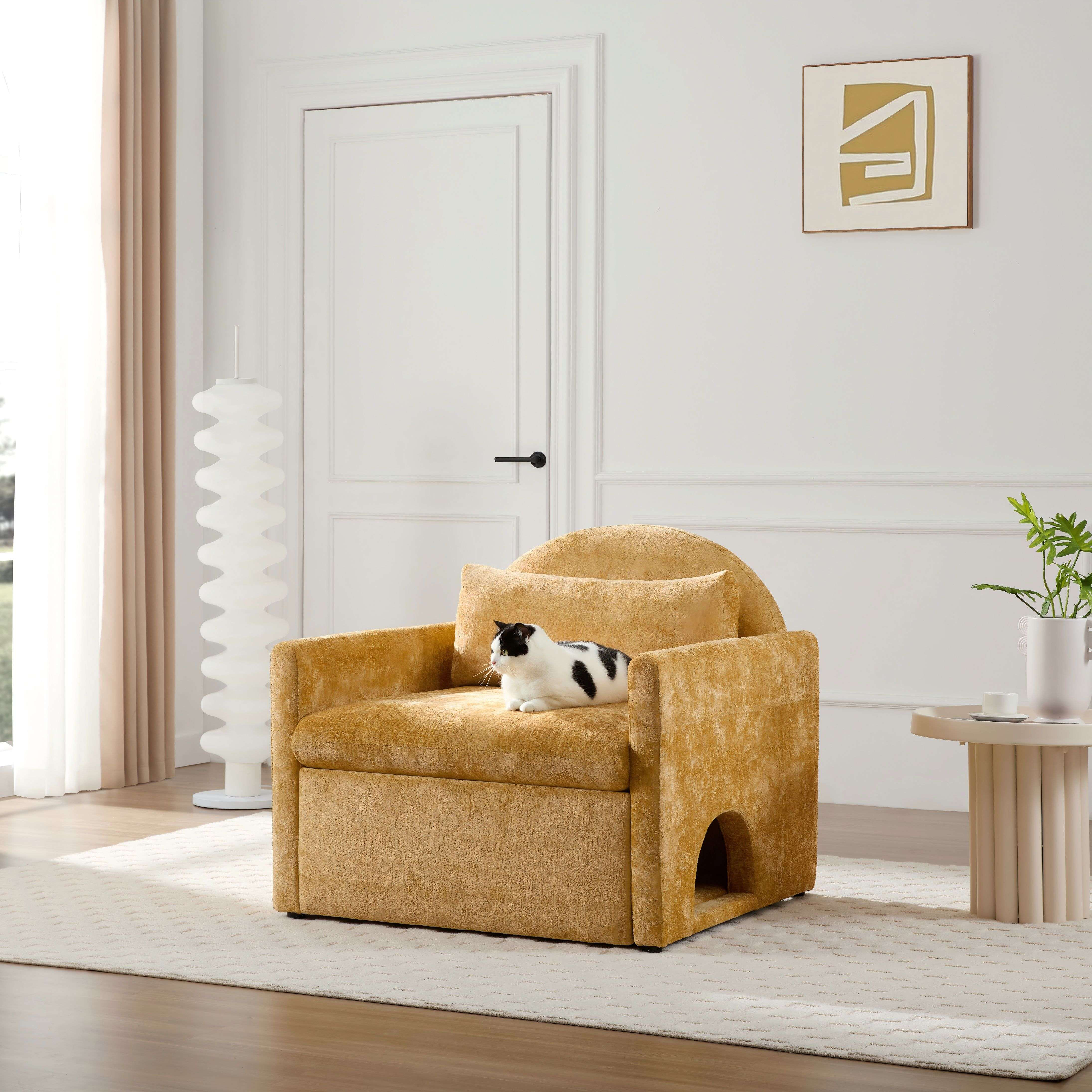 Latitude Run® Modern Pet-Friendly Armchair with Built-In Cat Cubby ...