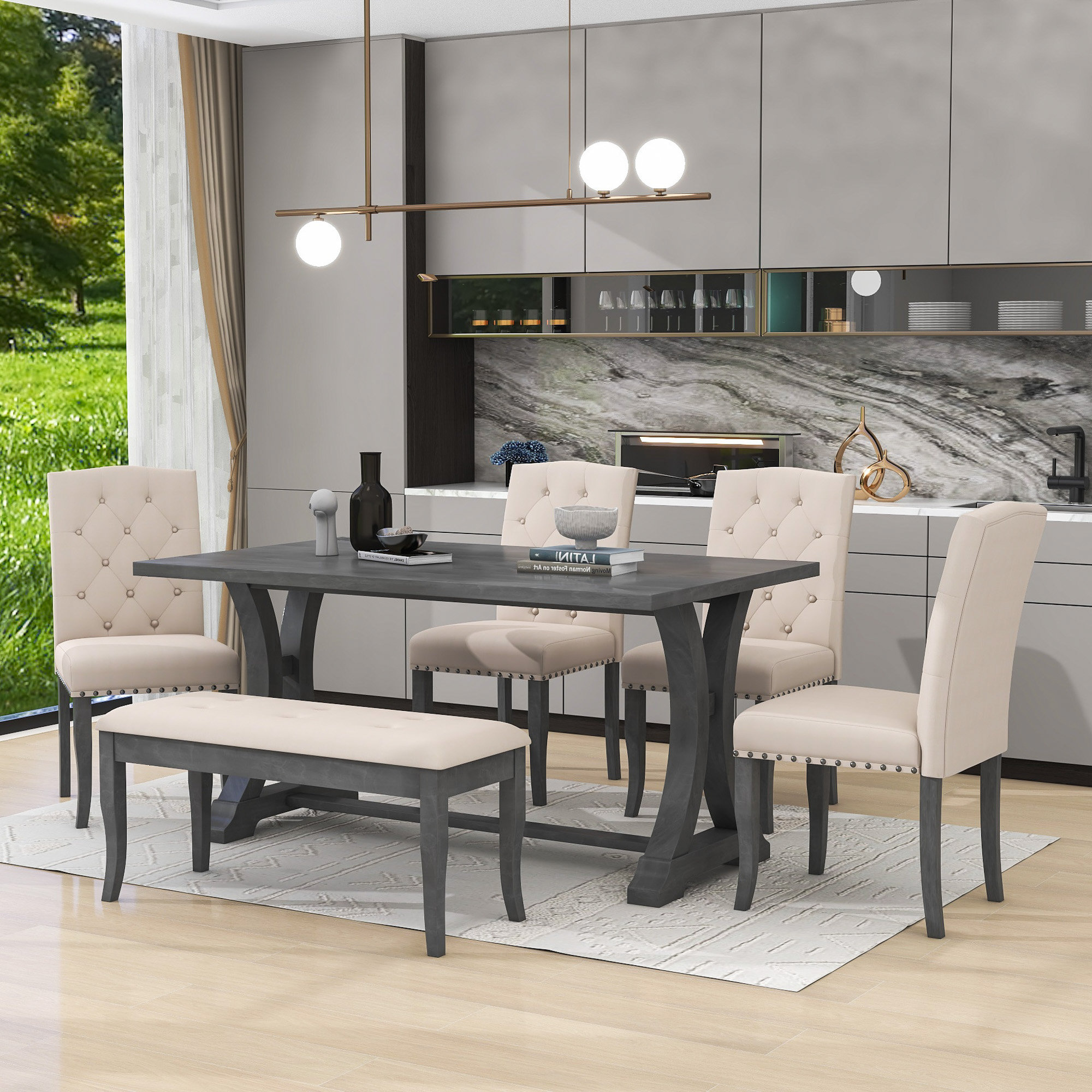 Alcott Hill® Bembow 6 - Piece Trestle Dining Set, Rectangular Trestle ...