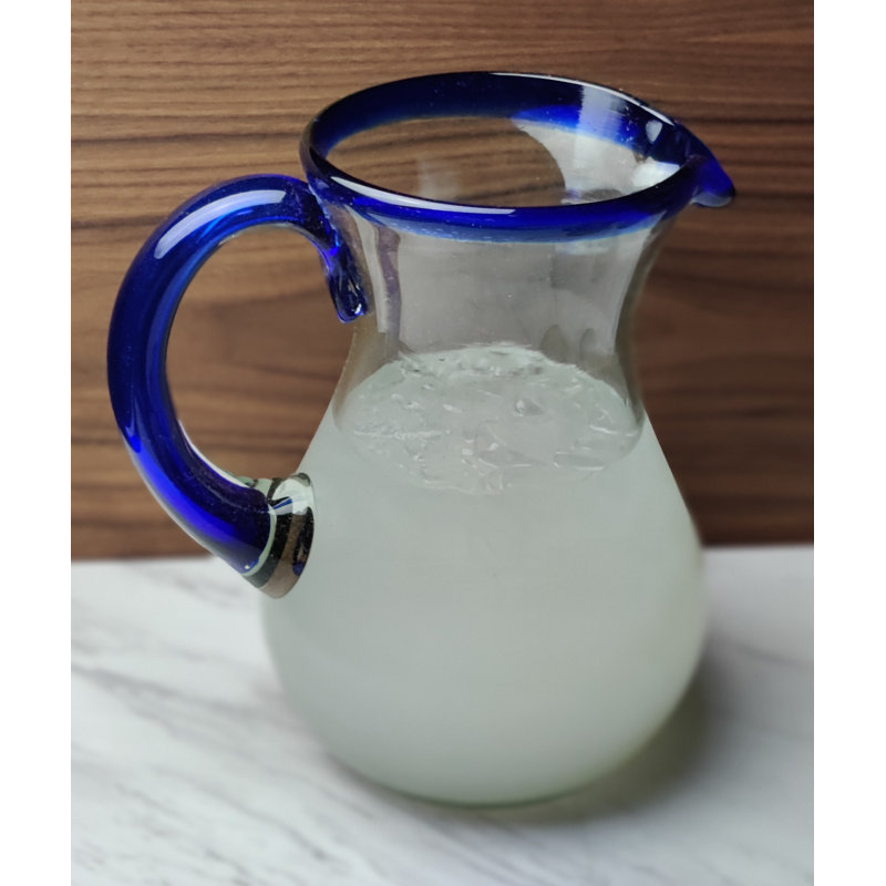 Rosecliff Heights Varian Mexican Hand Blown 84 oz. Blue Rim Pitcher ...