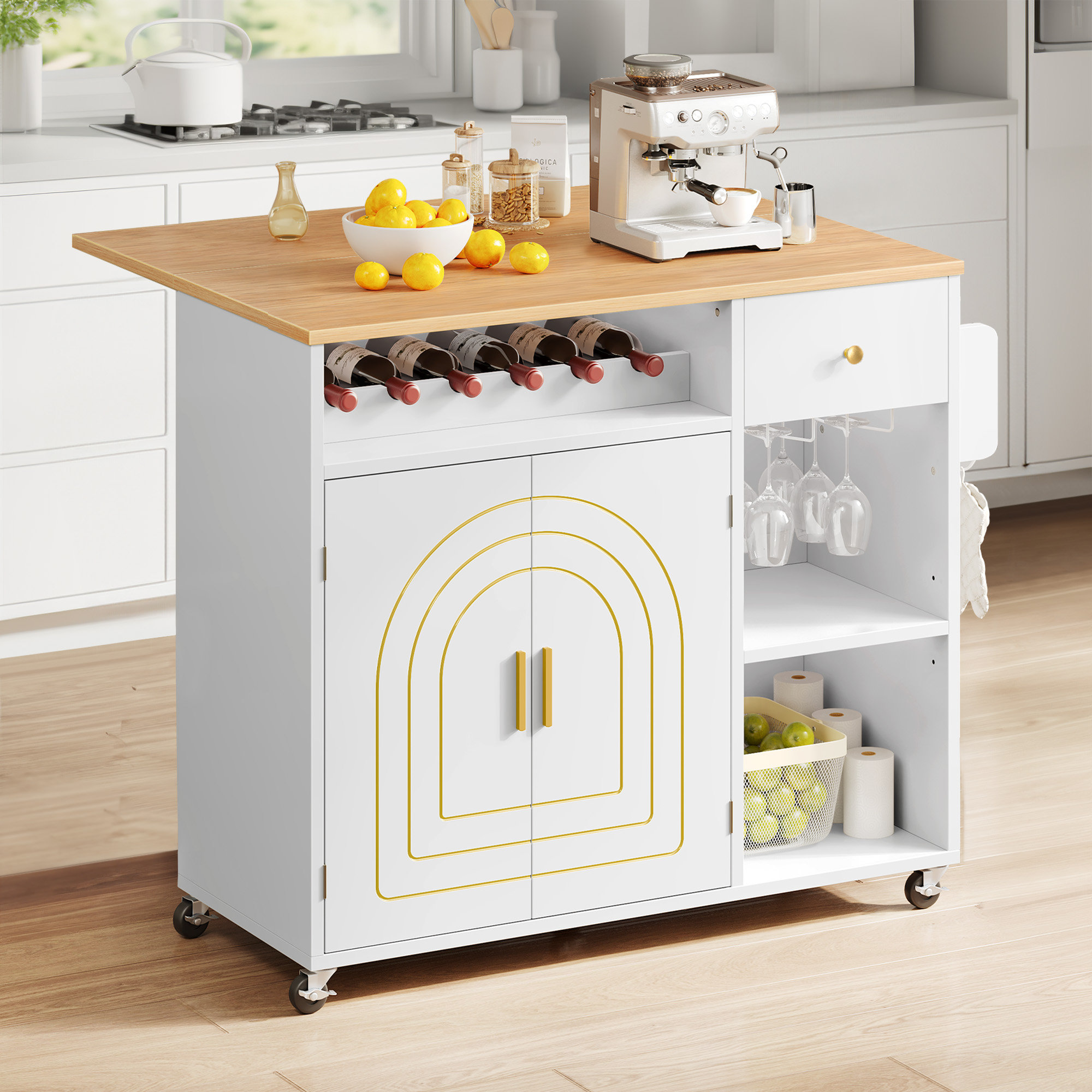 Willa Arlo™ Interiors Priscila Rolling Kitchen Cart with Manufactured ...
