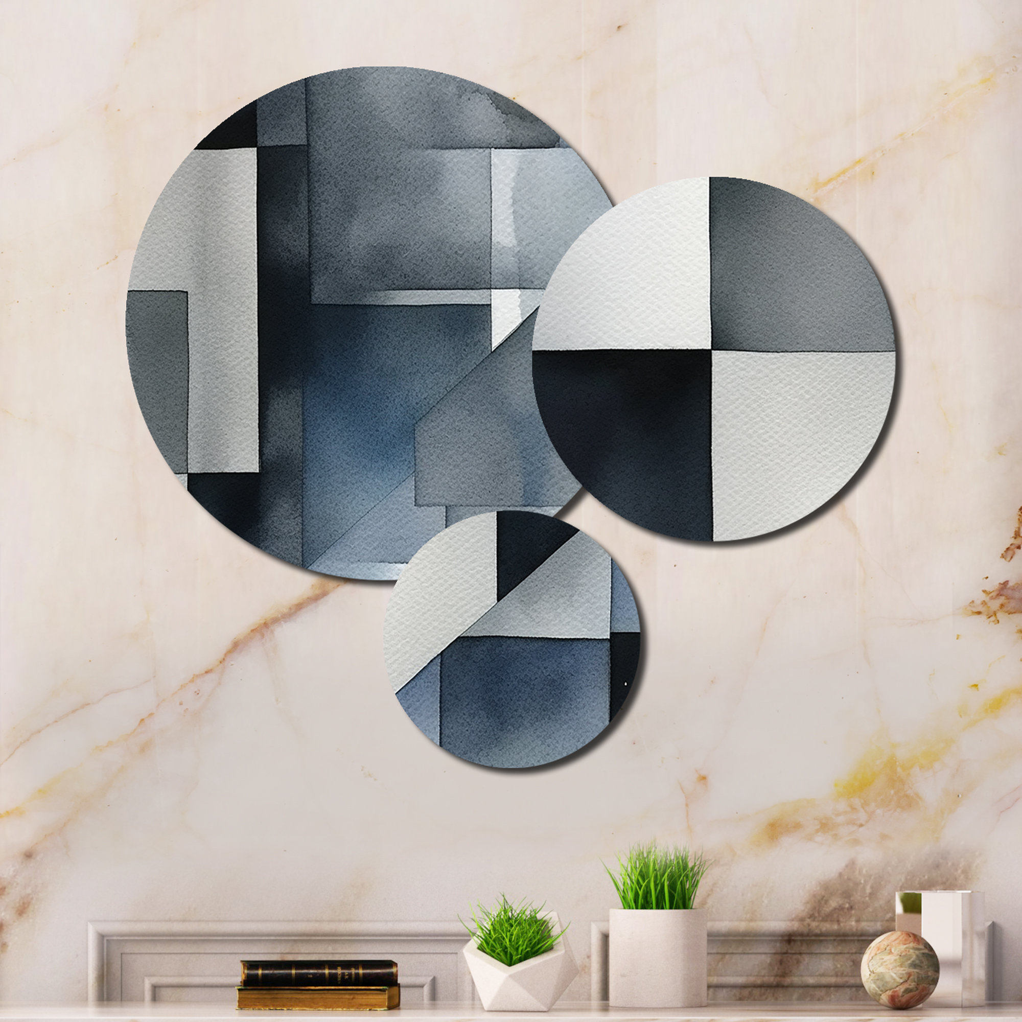 Design Art 3 Grey Amd Blue Abstract Zen Wall Decor Set | Wayfair