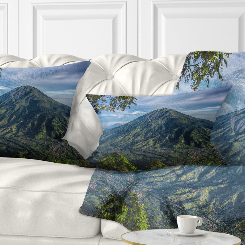 Design Art Merbabu Volcano in Java - Landscape Printed Throw Pillow ...