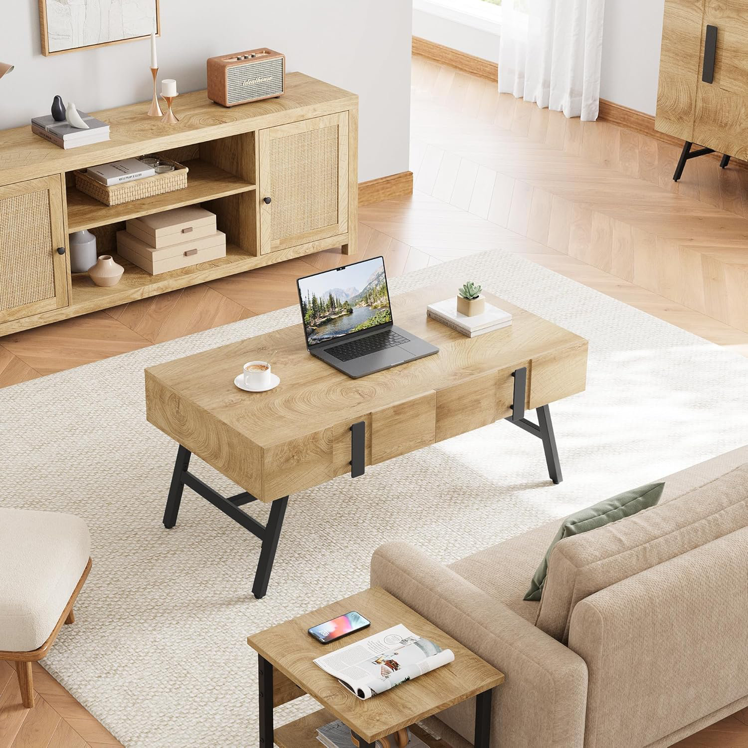 17 Stories Coffee Table Mid Century Modern Center Table with Drawer ...