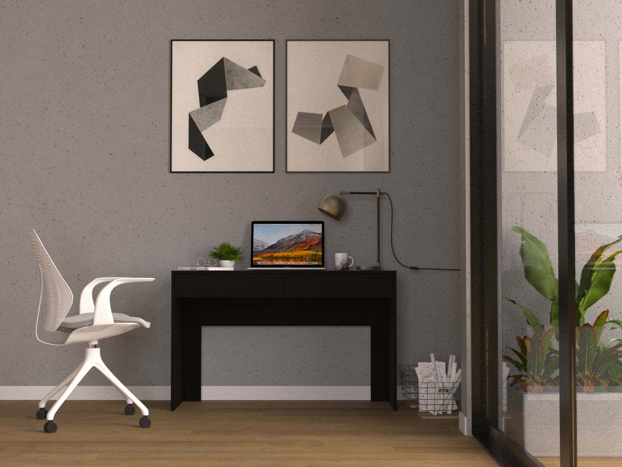 Latitude Run® Computer Desk with Two Drawers Writing, Black | Wayfair