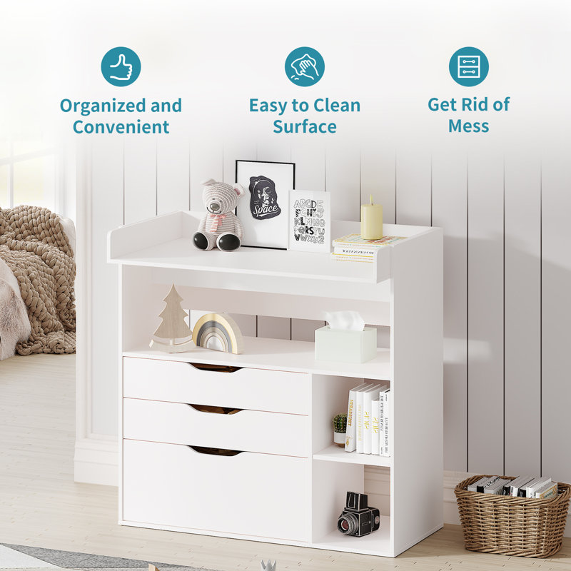 Ebern Designs Saunti Baby Changing Table Dresser，a Wood Diaper Changing ...