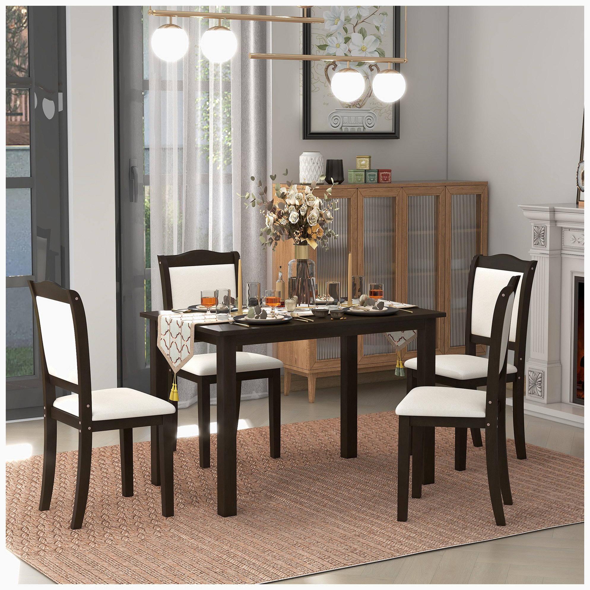 Millwood Pines 5-Piece Wood Dining Table Set With Upholstered Chairs ...