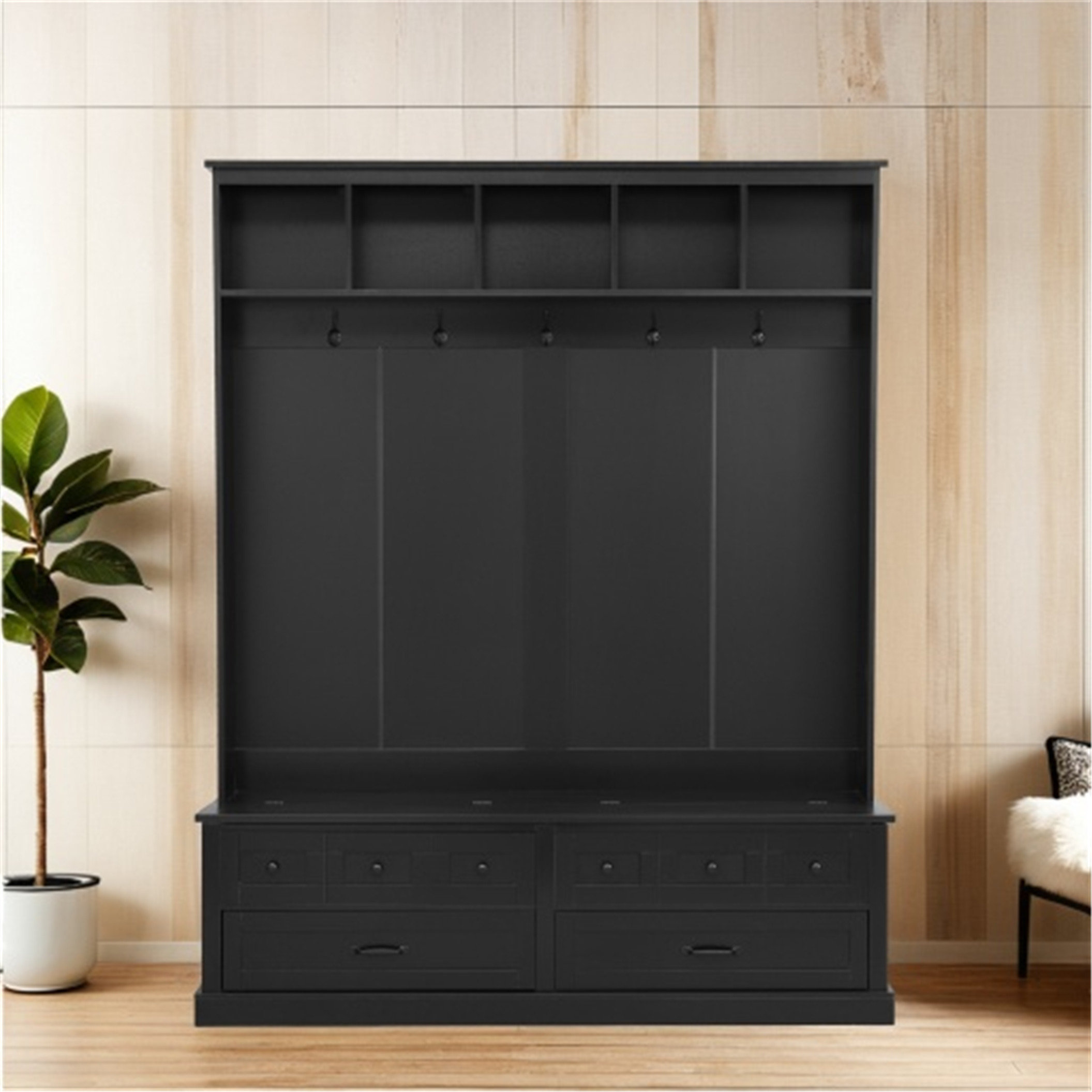 Lark Manor Versatile Retro Wooden Hall Tree with Multiple Functions and ...