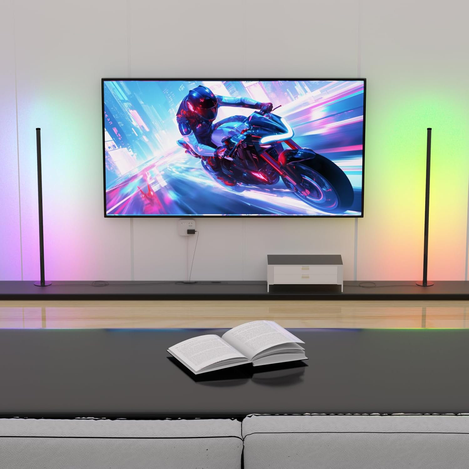 Brayden Studio 55" RGB IC Corner Floor Lamp With Warm White, Music Sync ...