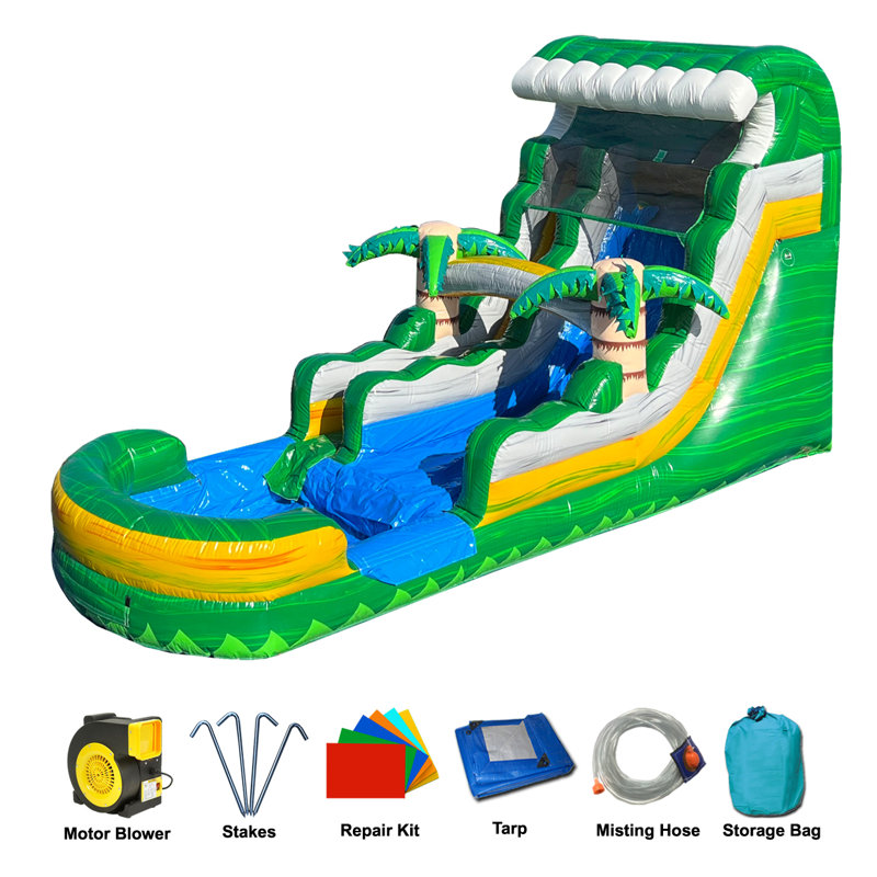 Jingo Jump 14' H x 27' L Inflatable Water Slide with Air Blower ...