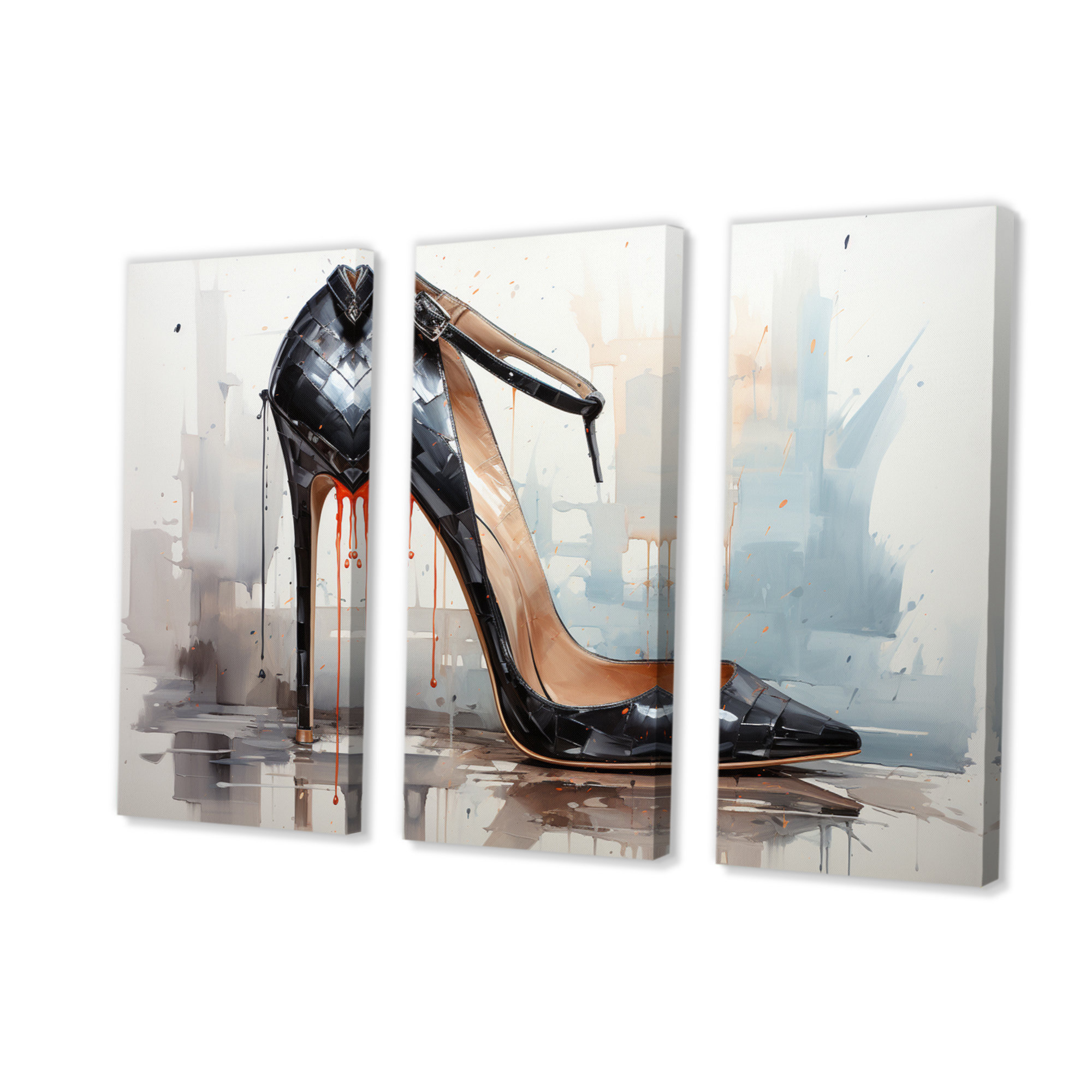 Mercer41 Black Fashion High Heel Power III On Canvas 3 Pieces Print ...