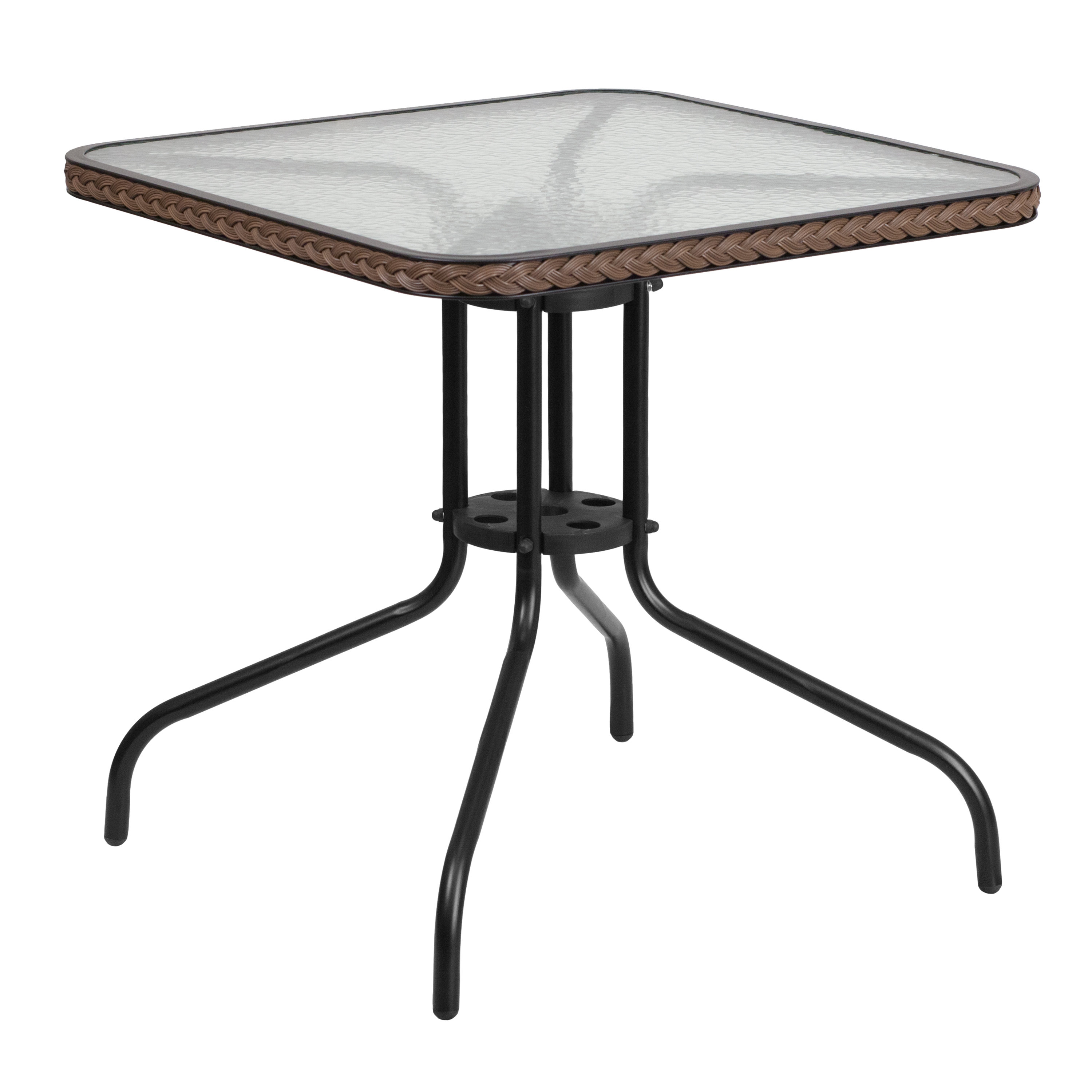 Wade Logan® 28'' Square Tempered Metal Table with Rattan Edging ...