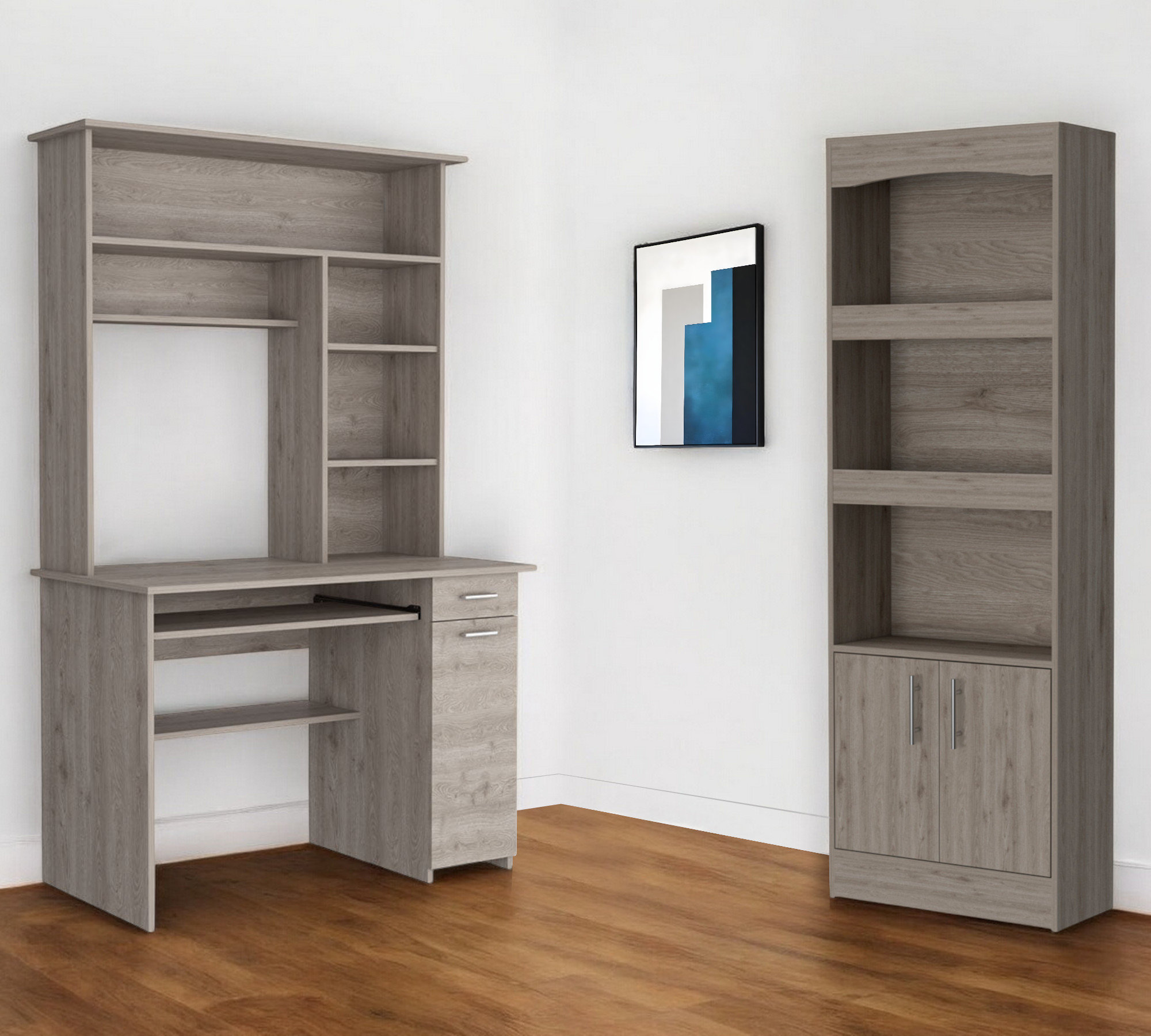 HomeRoots 43" Light Gray Computer Desk With Hutch and Bookshelf Set ...