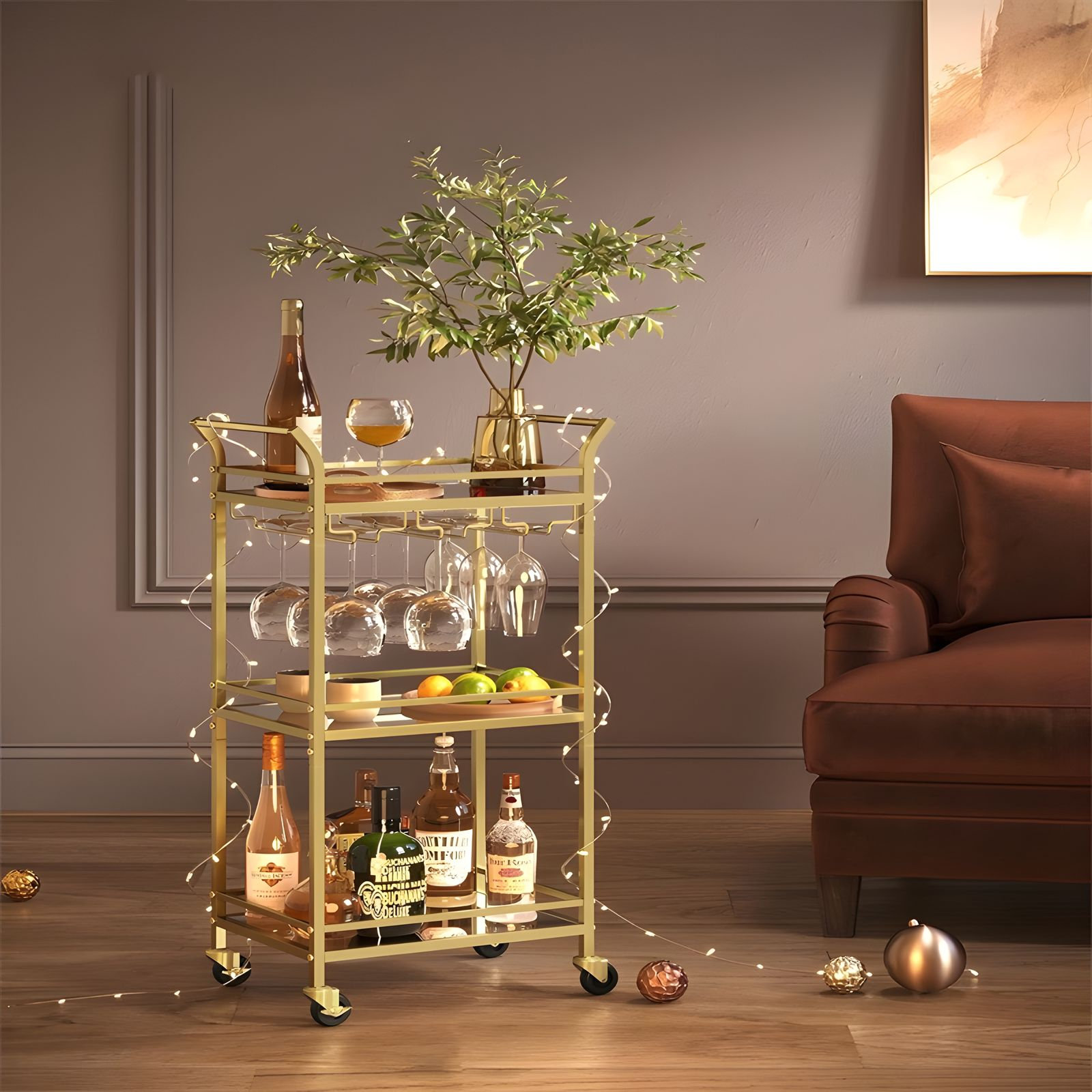 Mercer41 Bar Cart For The Home, Home Bar Serving Cart, Gold Bar Cart ...
