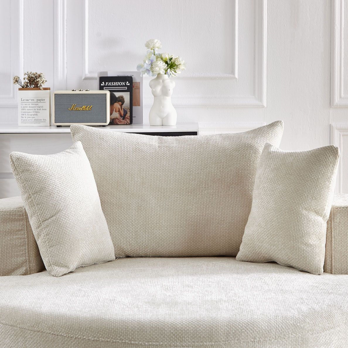 Hokku Designs Chenille Swivel 55'' Chair and Fluffy Sleeper Sofa with ...