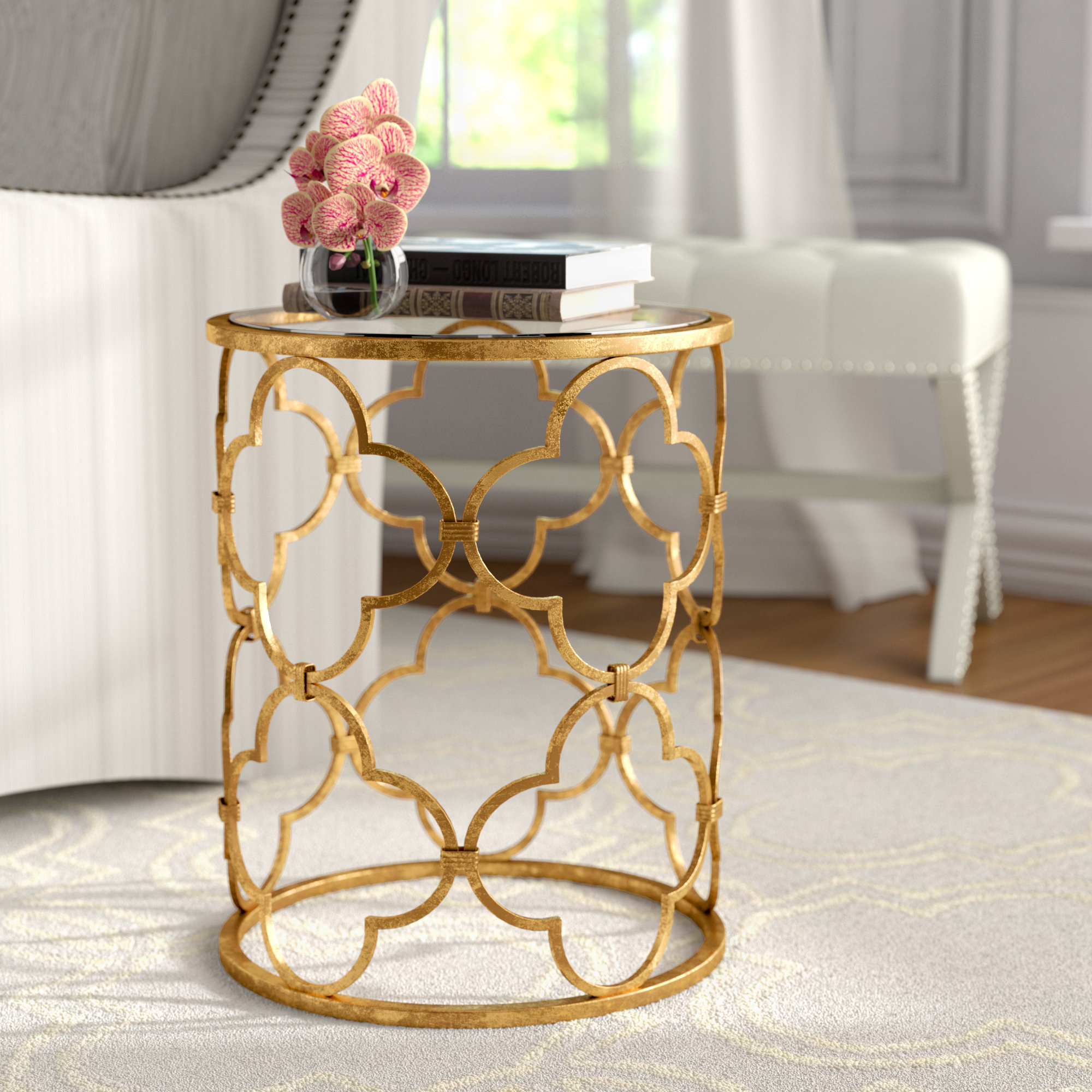 House of Hampton® Desai Metal Quatrefoil Design Side End Gold Accent ...