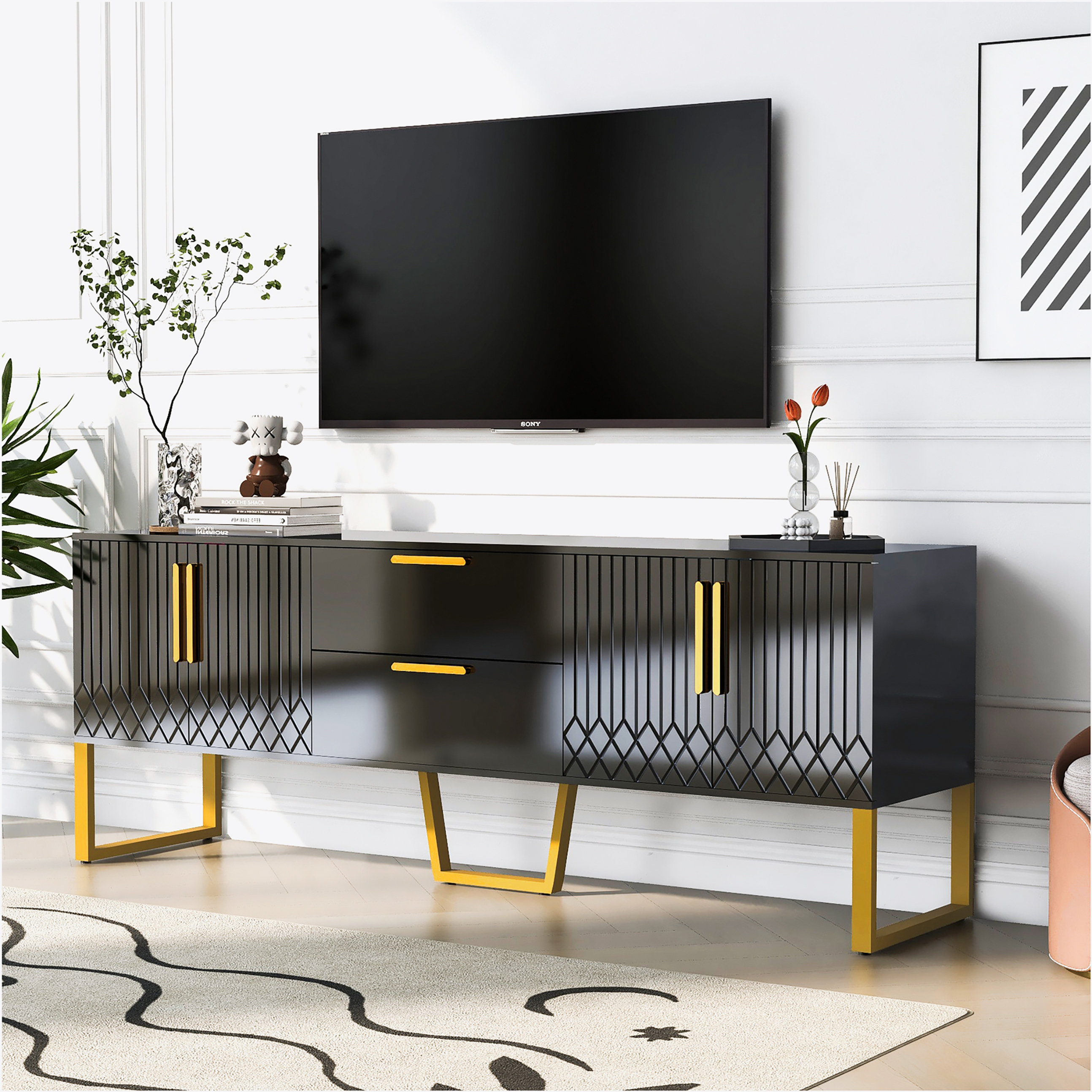 Mercer41 TV Stand for TV Storage Cabinet with Drawers and Cabinets, TV ...