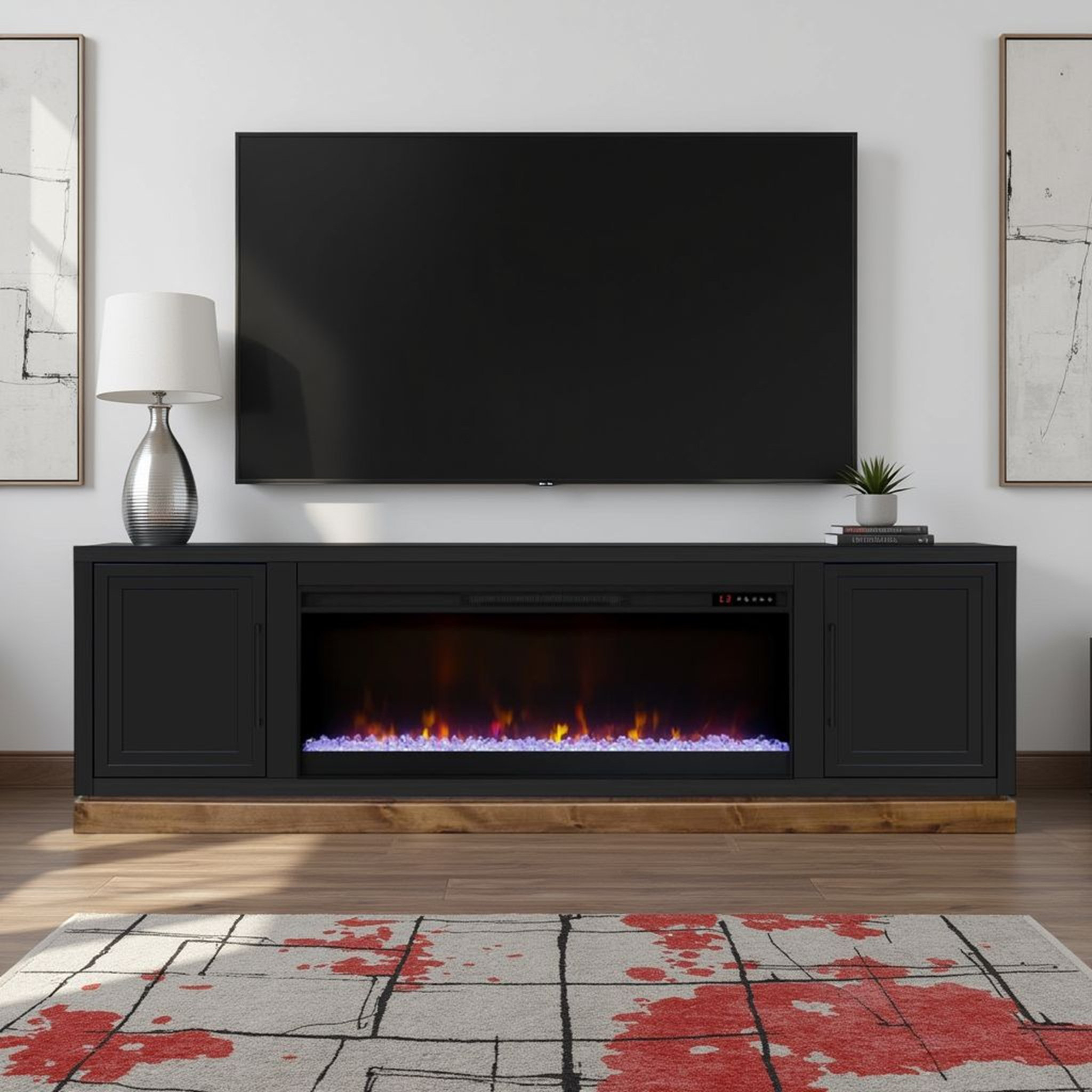 Loon Peak Katoria Solid Wood 81 inch TV Stand with Electric Fireplace ...