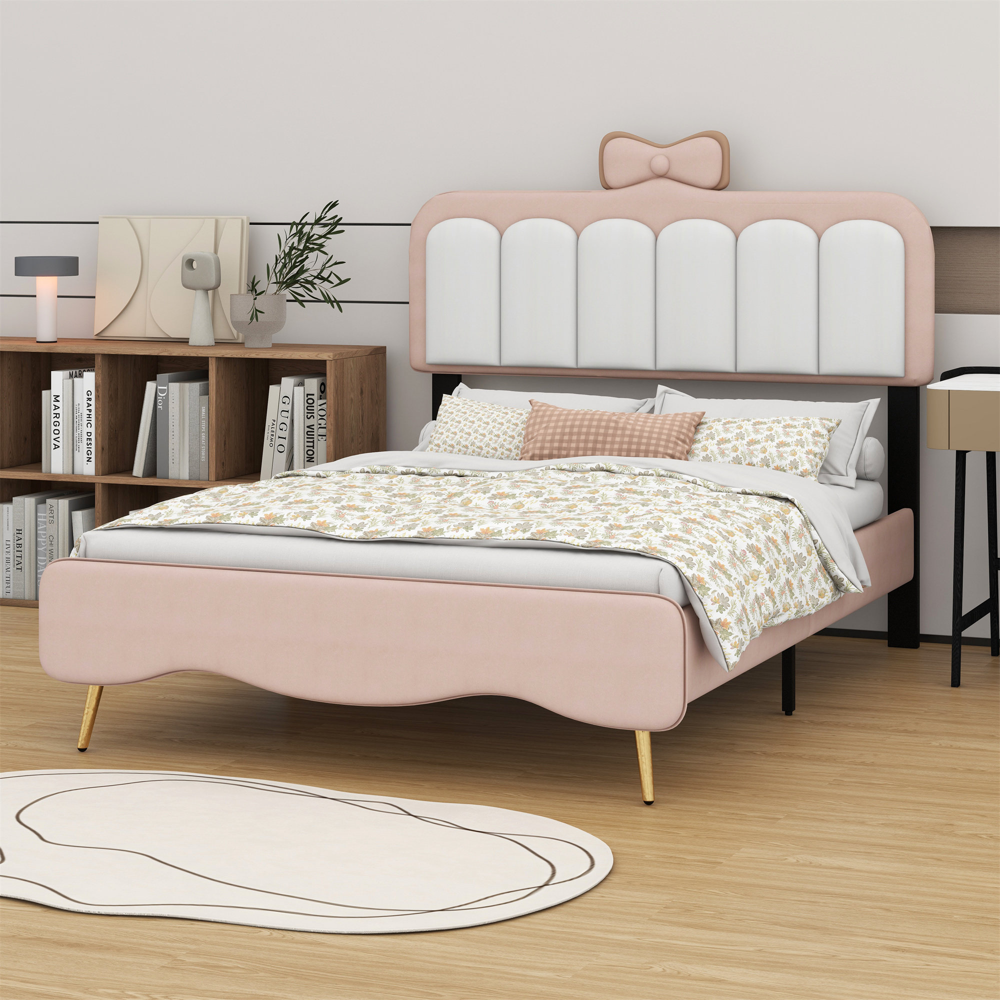 House of Hampton Princess Bed With Bow-Knot Headboard, Platform Bed ...