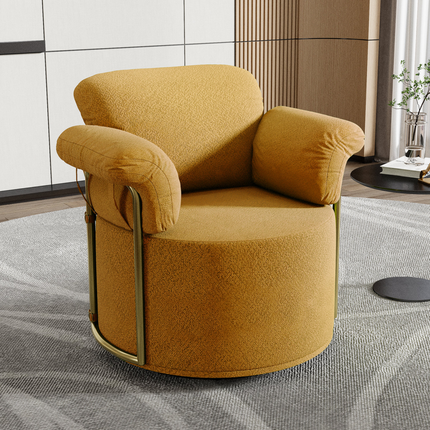 Mercer41 360 Degree Barrel Swivel Upholstered Chair, Fluffy Fabric ...