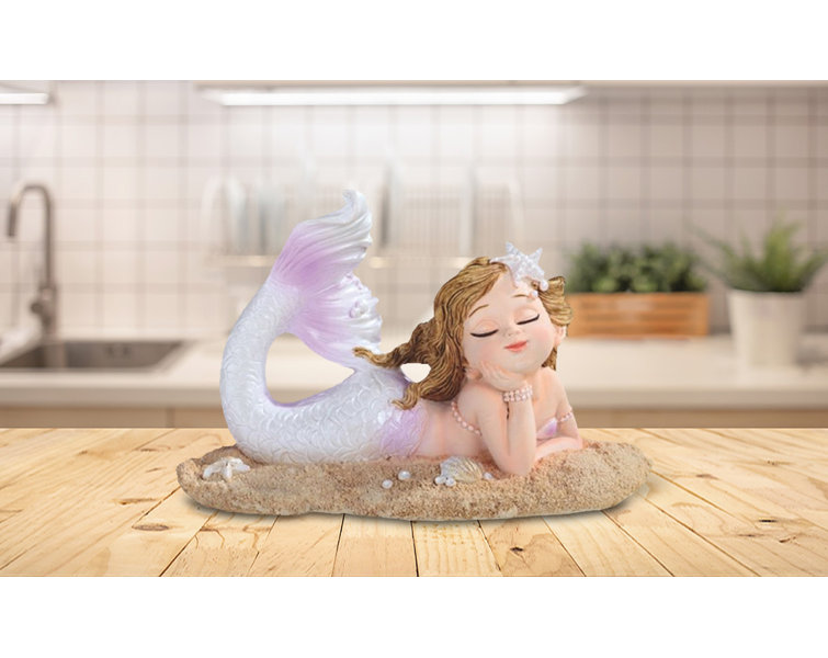 Sunside Sails 5.5"W Mermaid Lying on Beach White Mergirl Statue Fantasy ...