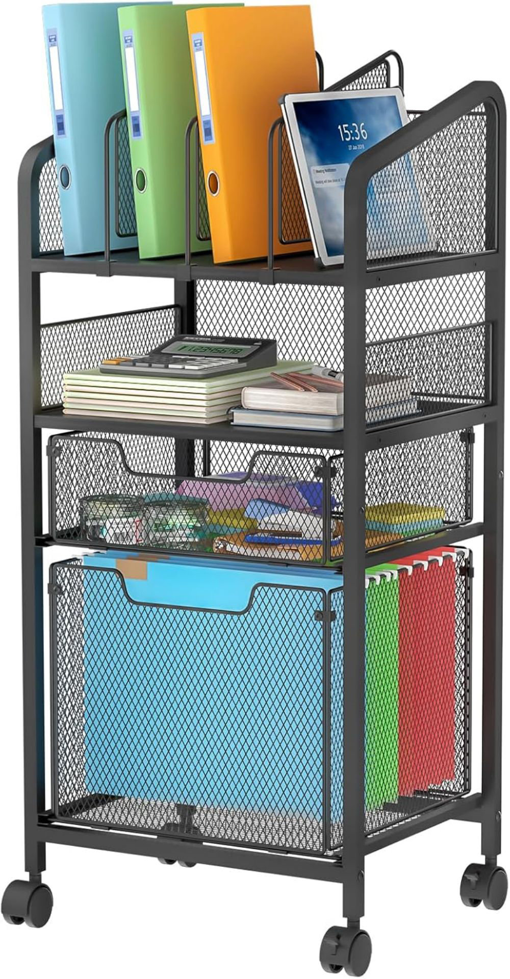 Rebrilliant 4-Tier Rolling File Cart With Hanging File Organizer ...