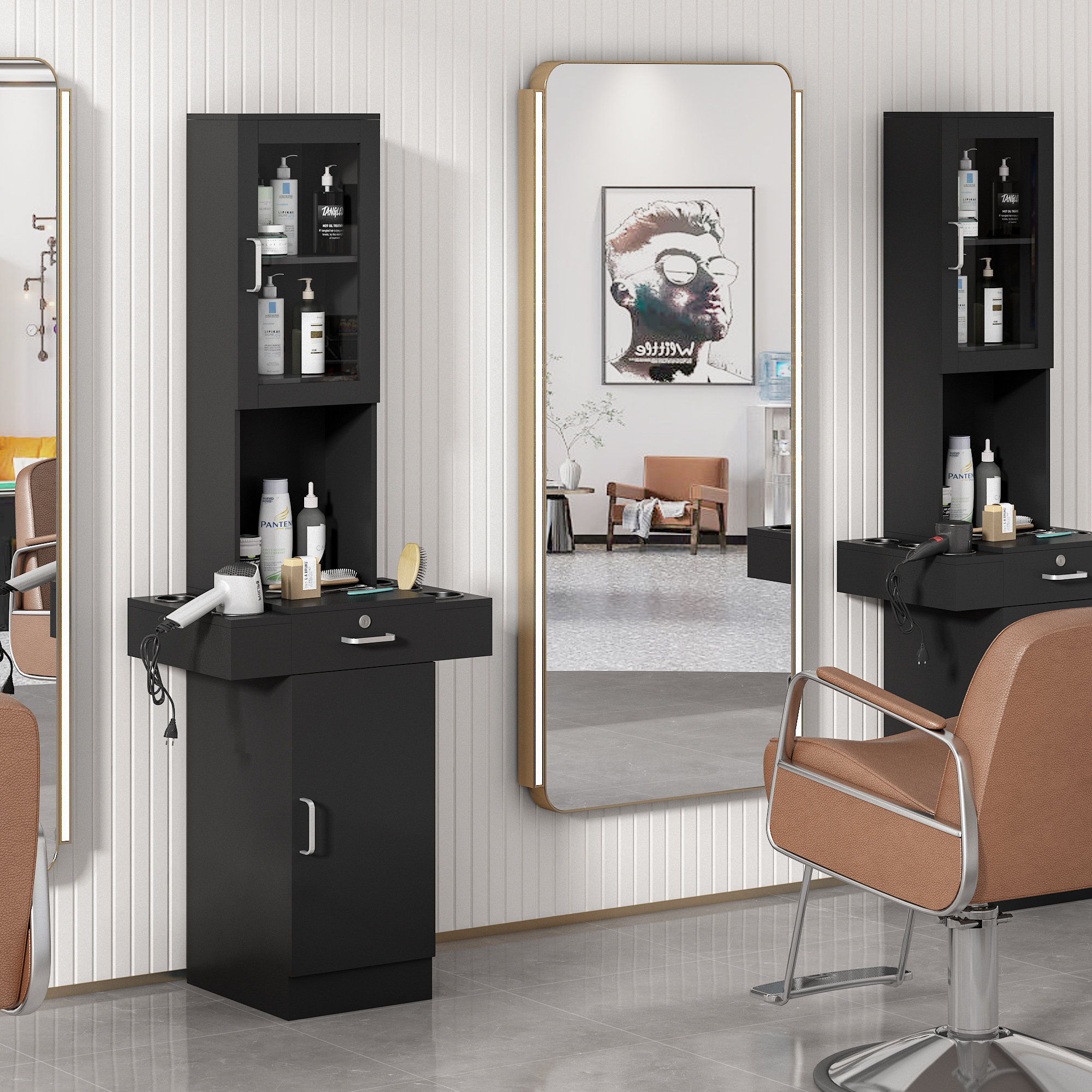 Hokku Designs Professional Wall-Mounted Barber Station with Glass Door ...