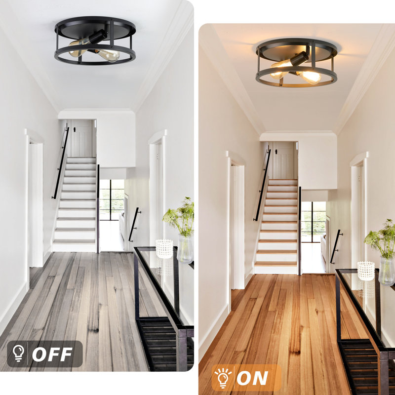 17 Stories 2-lights Black Flush Mount Ceiling Light Fixtures With Cage ...