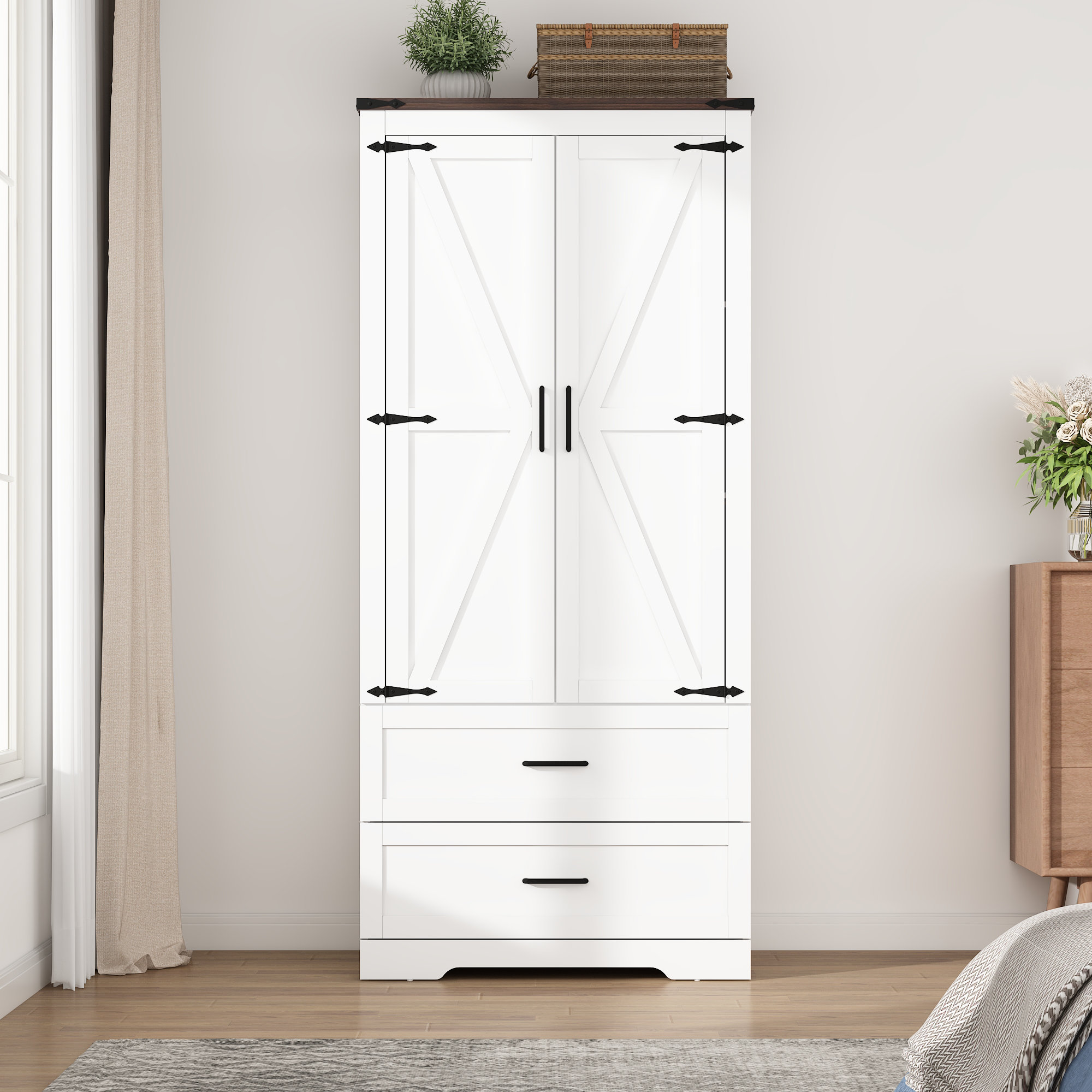 August Grove® 2-Door Armoire Wardrobe With 2 Drawers And Hanging Rod ...