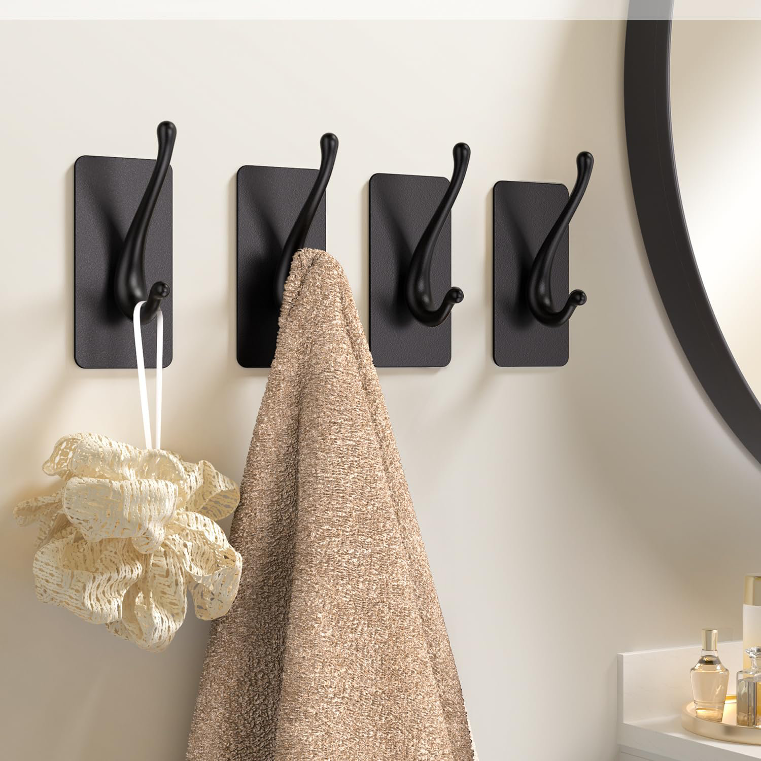 FEIYAN Towel Hooks, Solid Alloy Adhesive Wall Hooks For Hanging, 4 ...