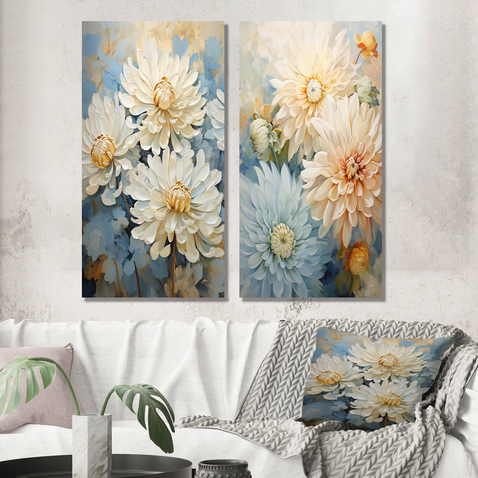 Winston Porter Blooming White Mums In Blue Background - Mums Wall Art ...